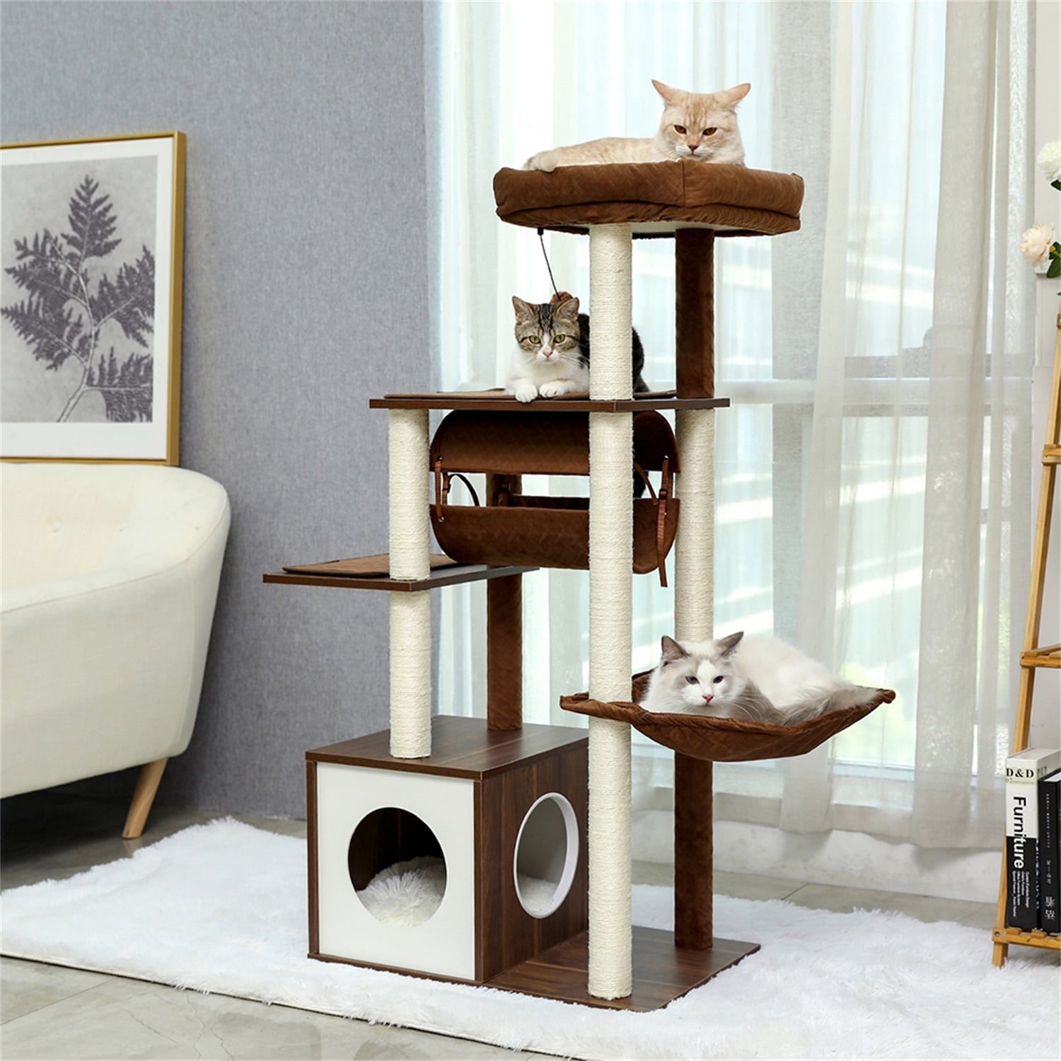 Pefilos 51" Cat Tree House for Indoor Cats Wall Cat Condo for Multiple ...