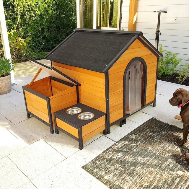 Pefilos Weatherproof Indoor/Outdoor Wood Dog House, 47" for Small ...