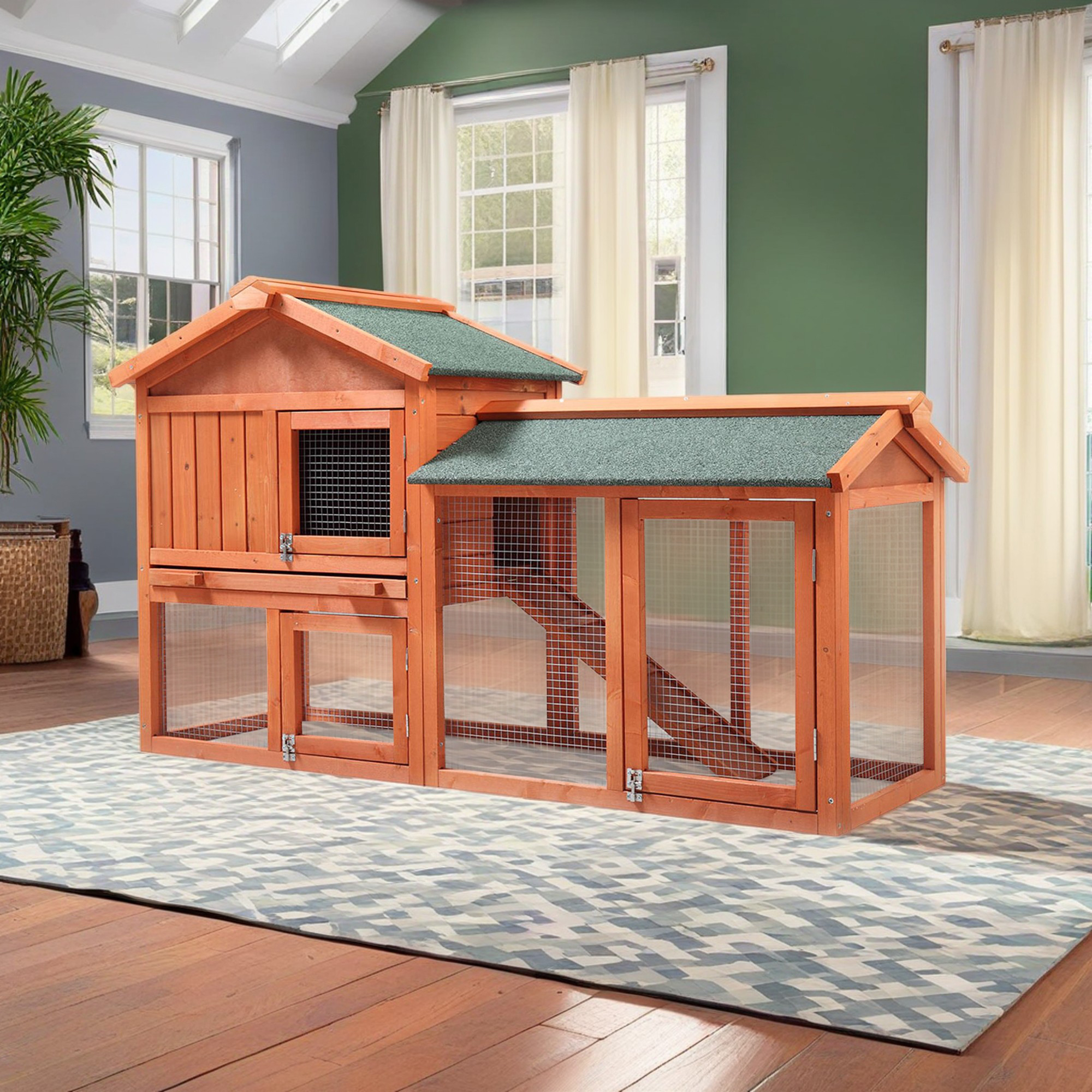Pefilos 54.5" Indoor Wooden Rabbit Hutch, Chicken Coop for Outdoor Pet ...