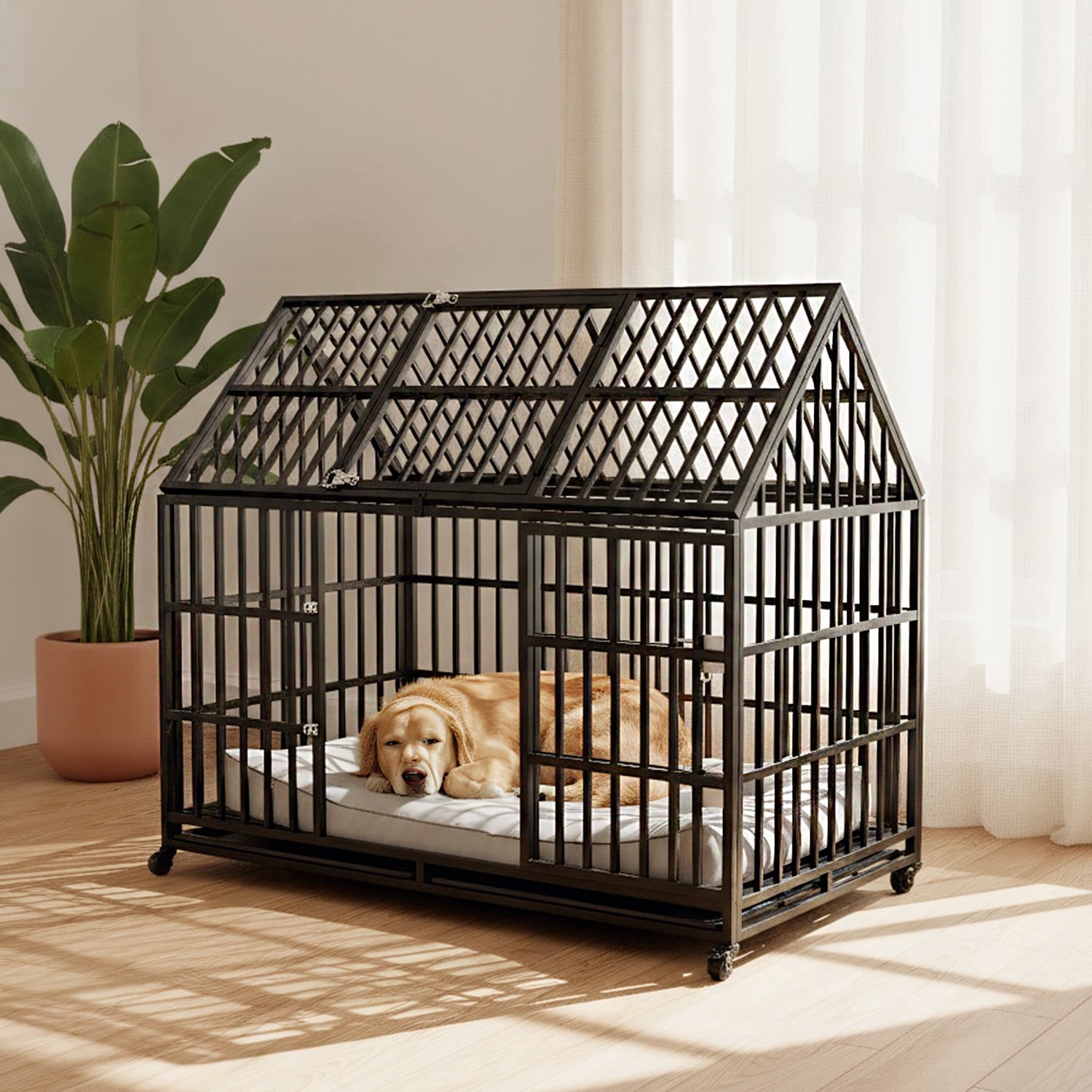 Pefilos 54" Heavy Duty Metal Dog Crate with 4 Universal Wheels, Dog ...