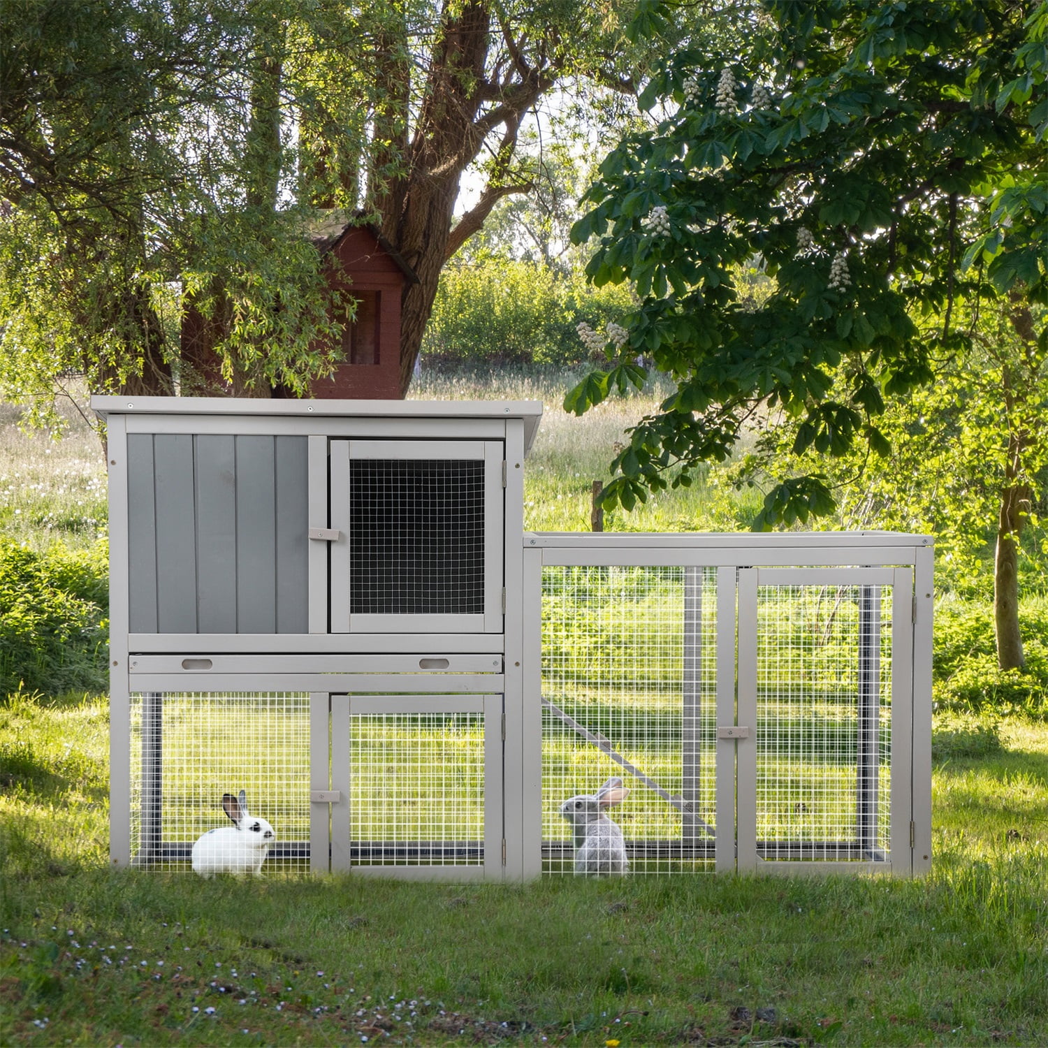 Pefilos 54" Wood Rabbit Hutch Cage Bunny Hutch Large Bunny Cage Indoor ...