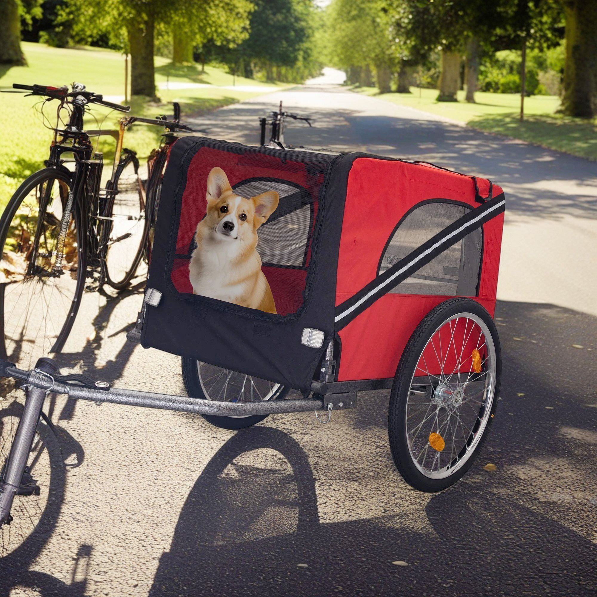 Pefilos 53" Dog Bike Trailer for Small and Medium, Pet Trailer with Suspension, Visibility Flag ...