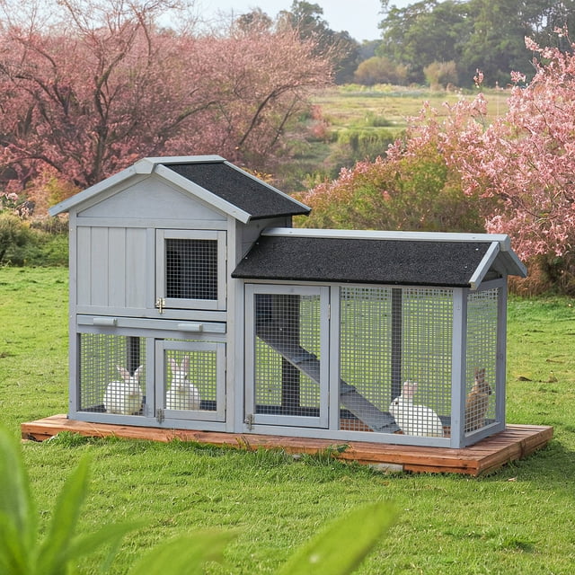 Pefilos 55" Rabbit Hutch with Run, Pull-Out Tray, Extensible Chicken Coop, for Rabbits or Guinea ...