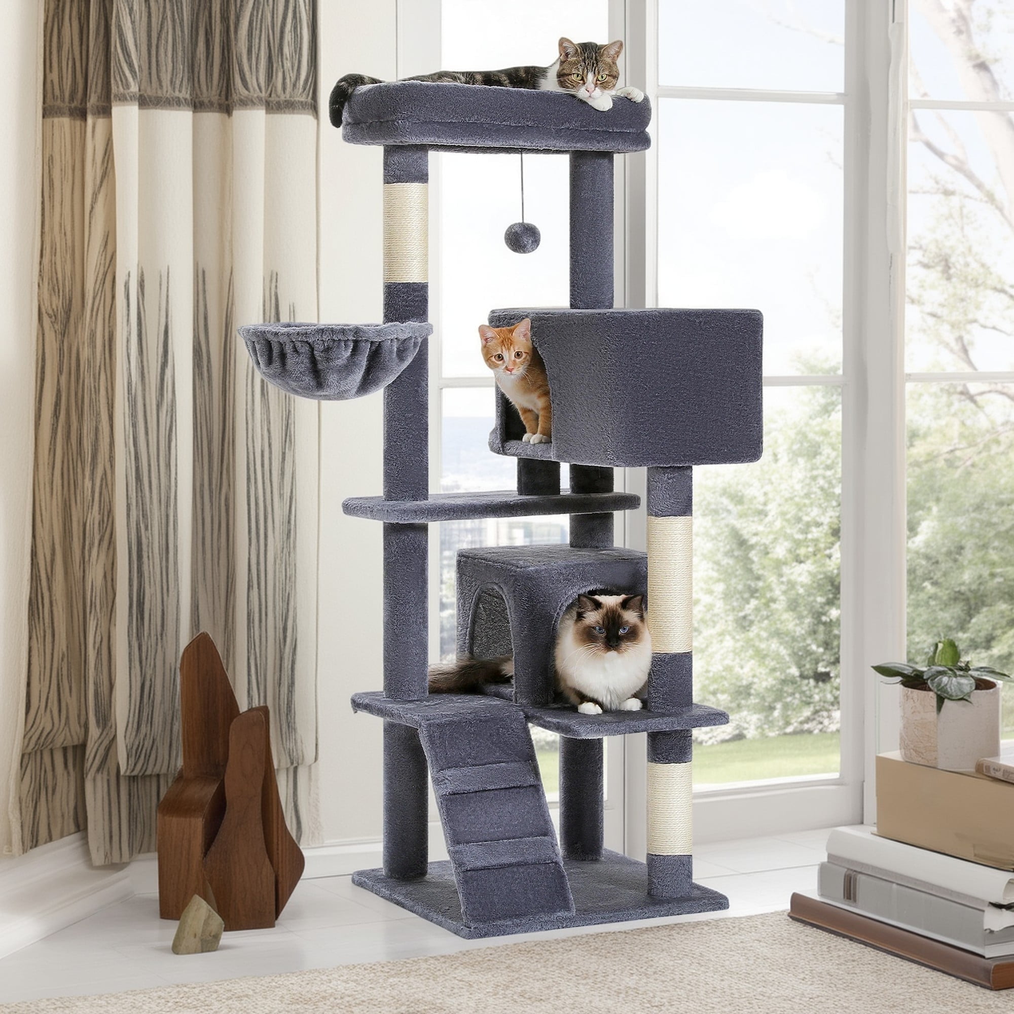 Pefilos 56" Cat Tree Tower for Indoor Cats, Cat Tree House for Multiple ...