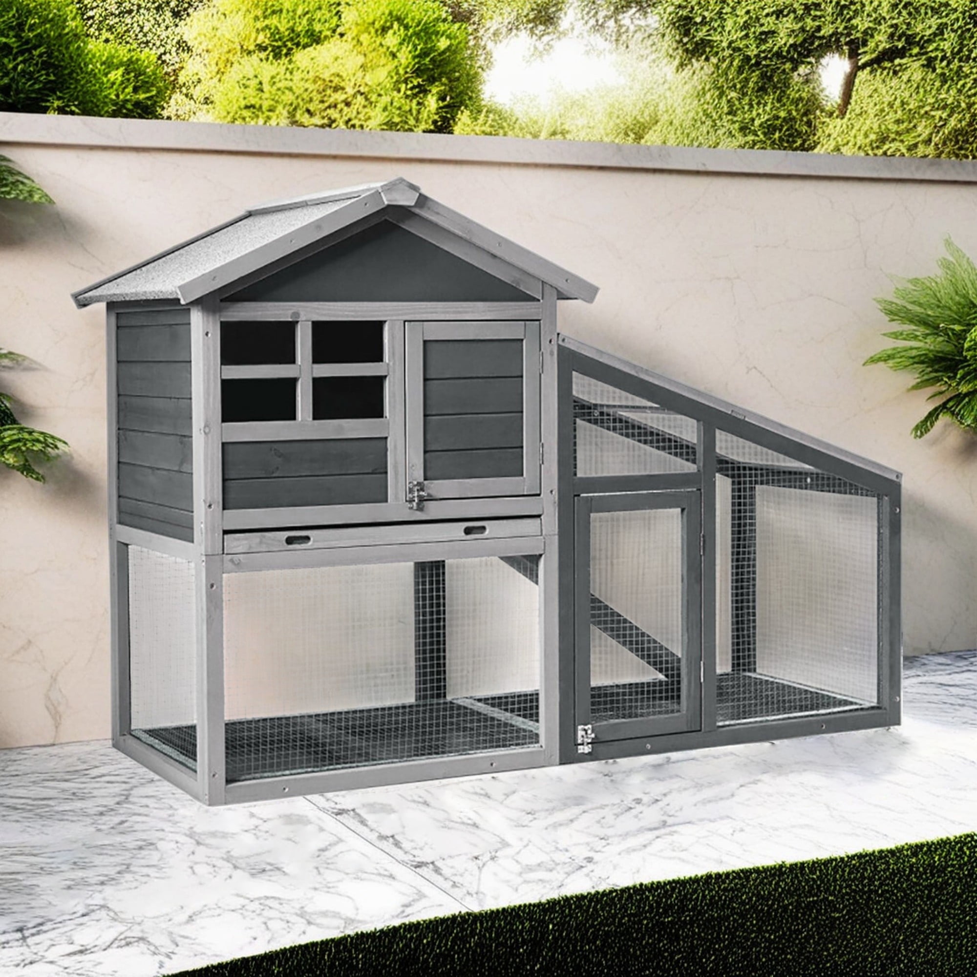 Pefilos 56"Outdoor Rabbit Hutch, Indoor Rabbit Cage with Tray, Wood Bunny House Chicken Coops ...