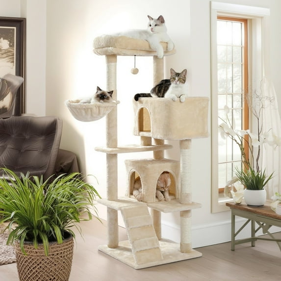 Pefilos 56" Tall Cat Trees Towers with Scratching Posts Condos Hammock ...