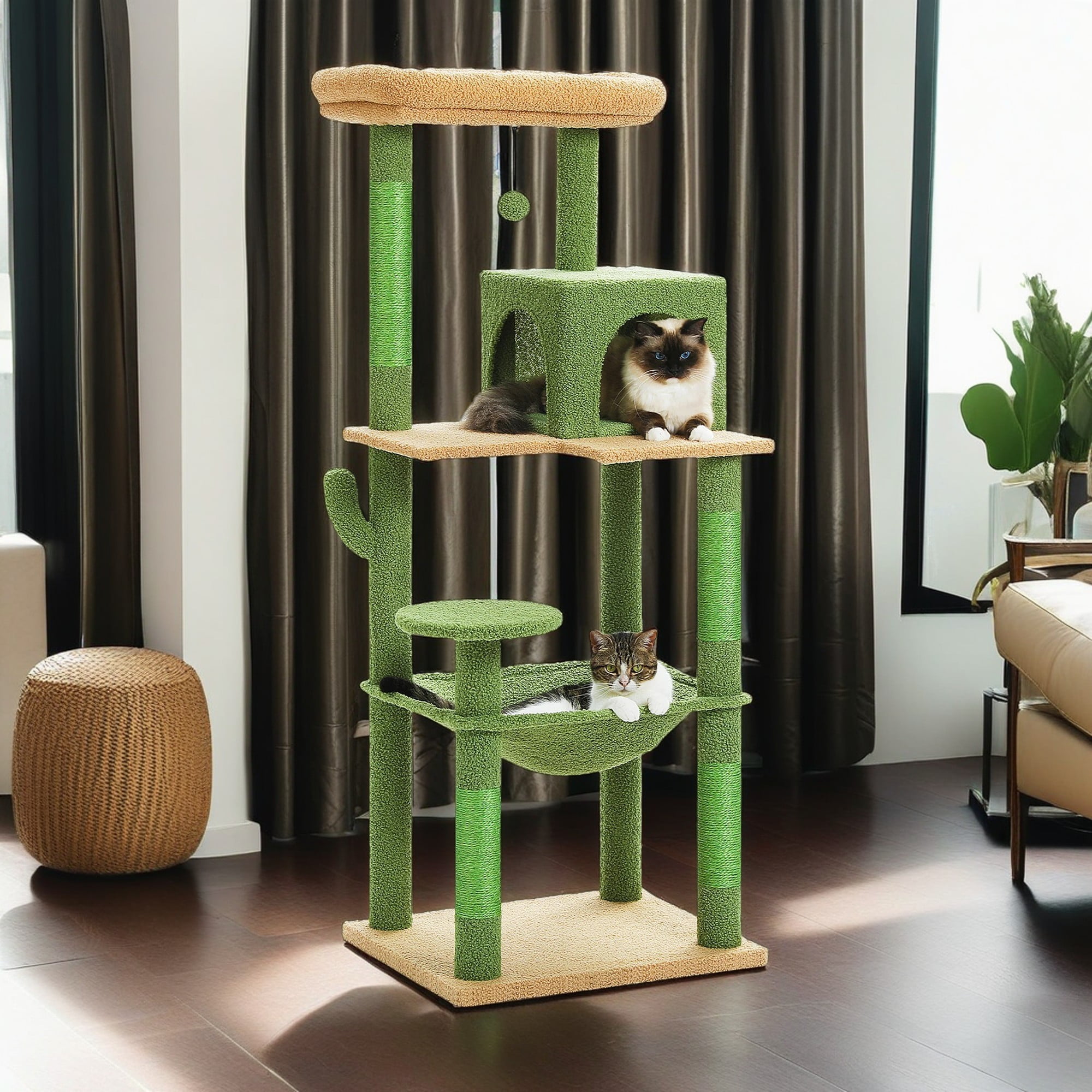 Pefilos 56" Wood Cat Tree Tower for Large Cats, Cat Tree House for ...
