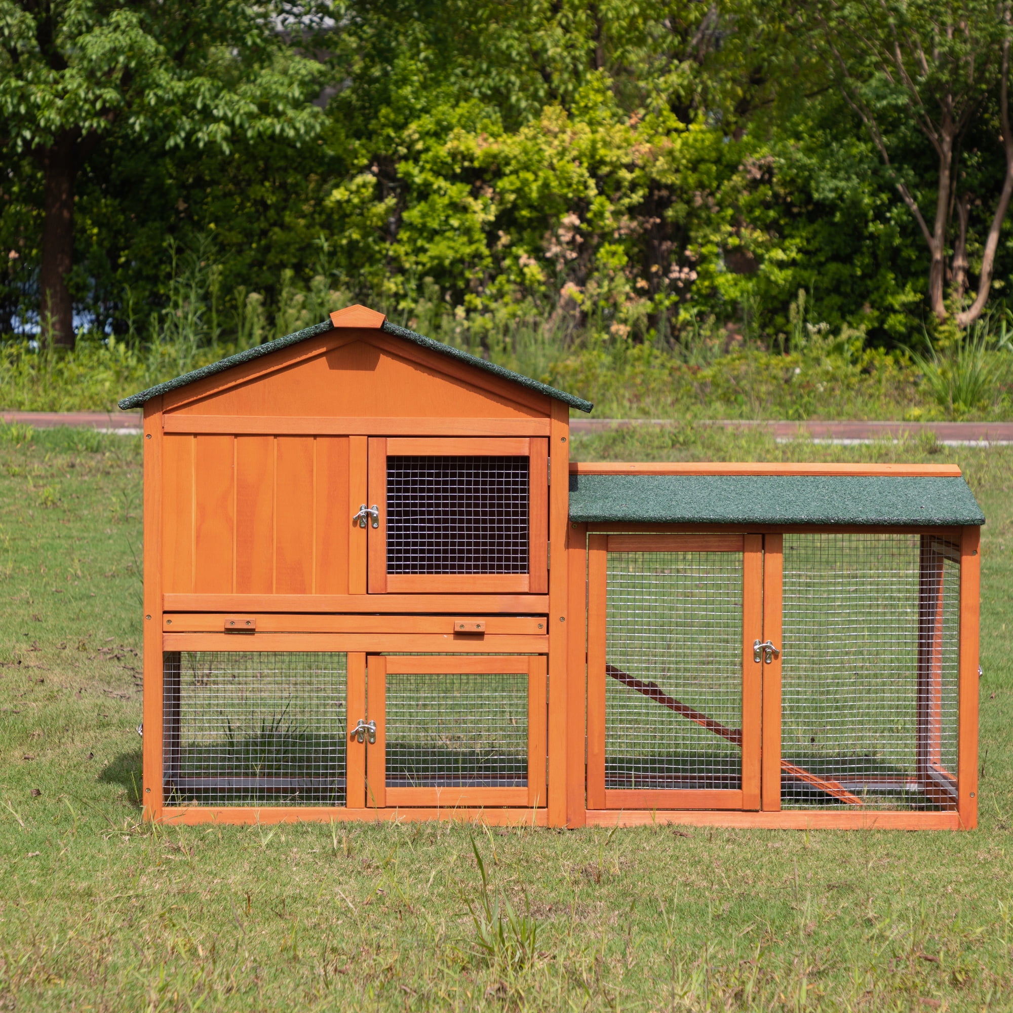 Pefilos 57" Wooden Rabbit Hutch Indoor and Outdoor Pet Bunny Cage ...