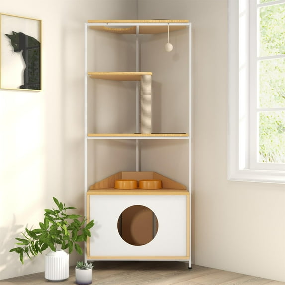 Pefilos Large Cat House, Indoor Cat Condo with Feeding Station ...