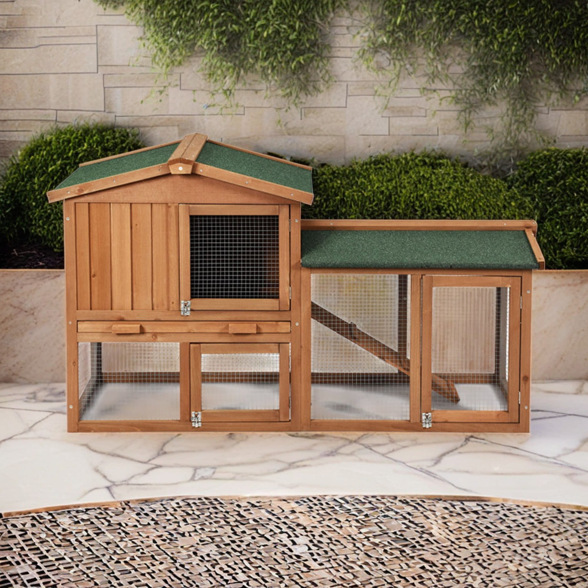 Pefilos 58" Wood Bunny Cage, 2 Layers Outdoor Rabbit Hutch, Pet Cage ...