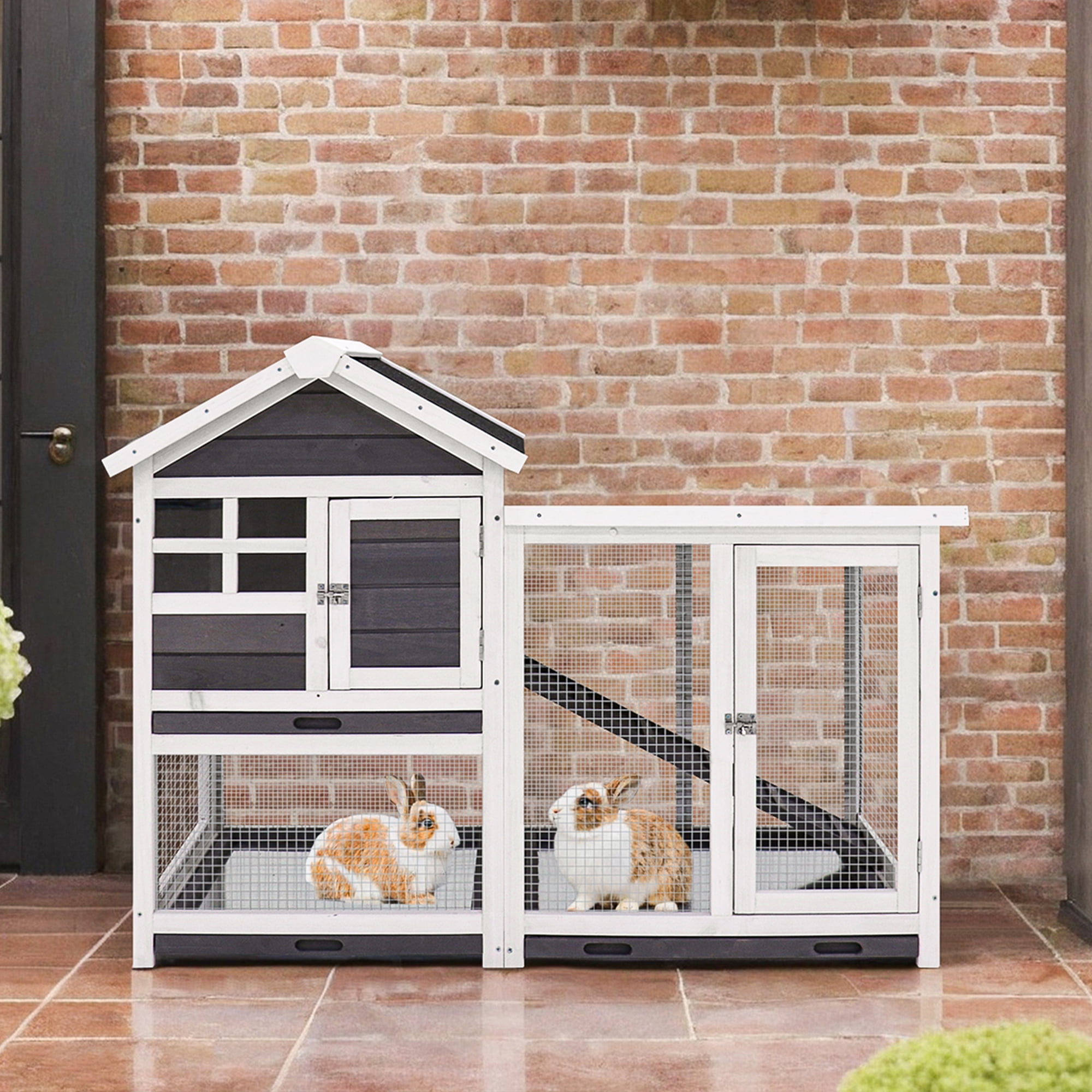 Pefilos 48" Wood Rabbit House for Outdoor, Indoor Rabbit Cage Large ...