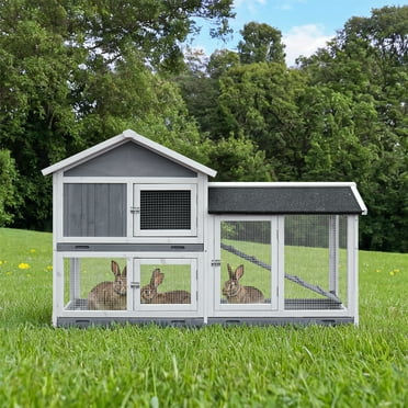 Pefilos Large Wooden Rabbit Hutch, 54" Raised Coop with Wired Bottom ...