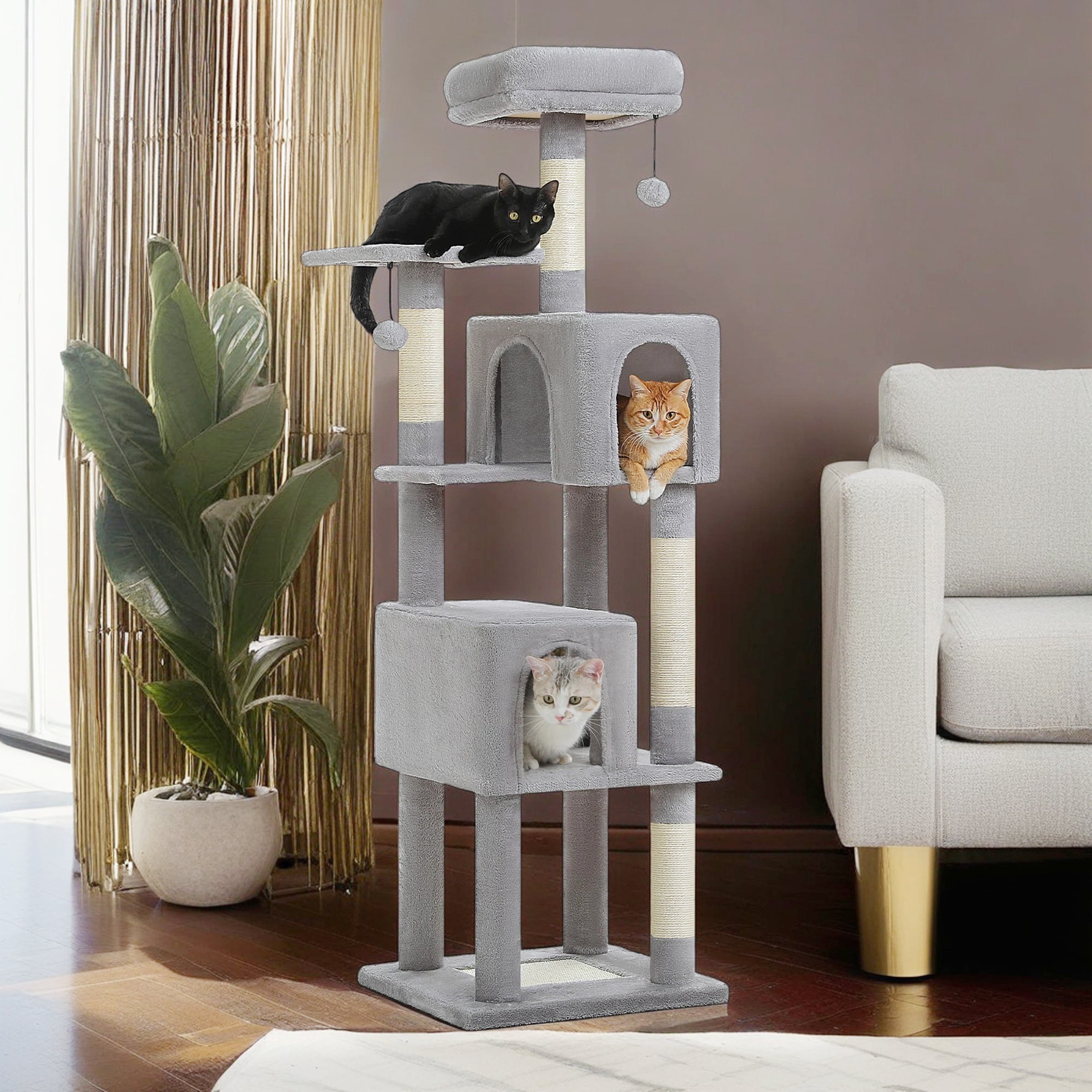 Pefilos 62" Modern Cat Tree Tower with 2 Condos, 4 Cat Scratching Posts ...