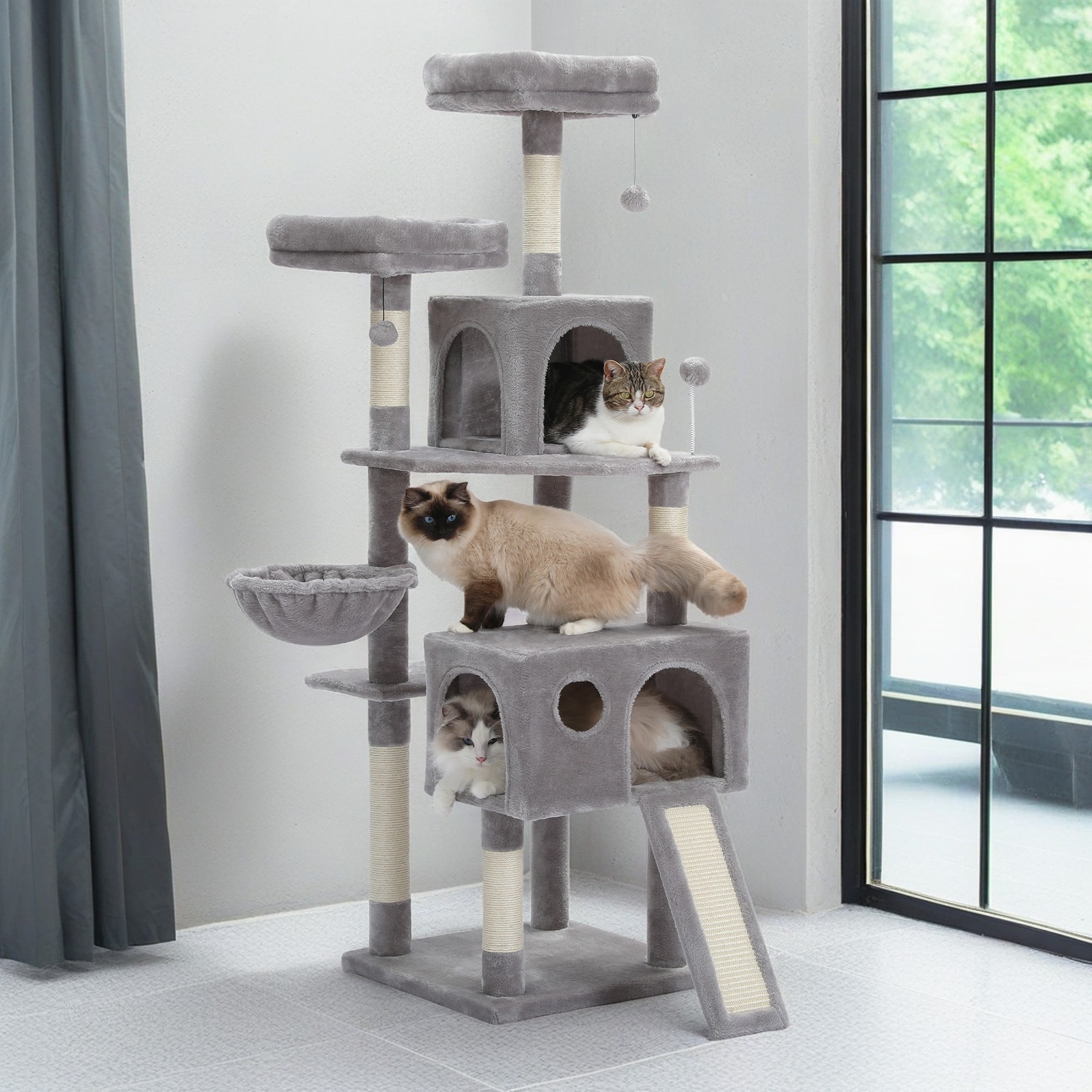 Pefilos 64" Cat Tree Tower for Large Cats with Sisal Poles, Hammock ...