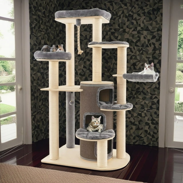 Pefilos 67" Modern Cat Tree Tower for Indoor Cats, Multi-Level Cat ...
