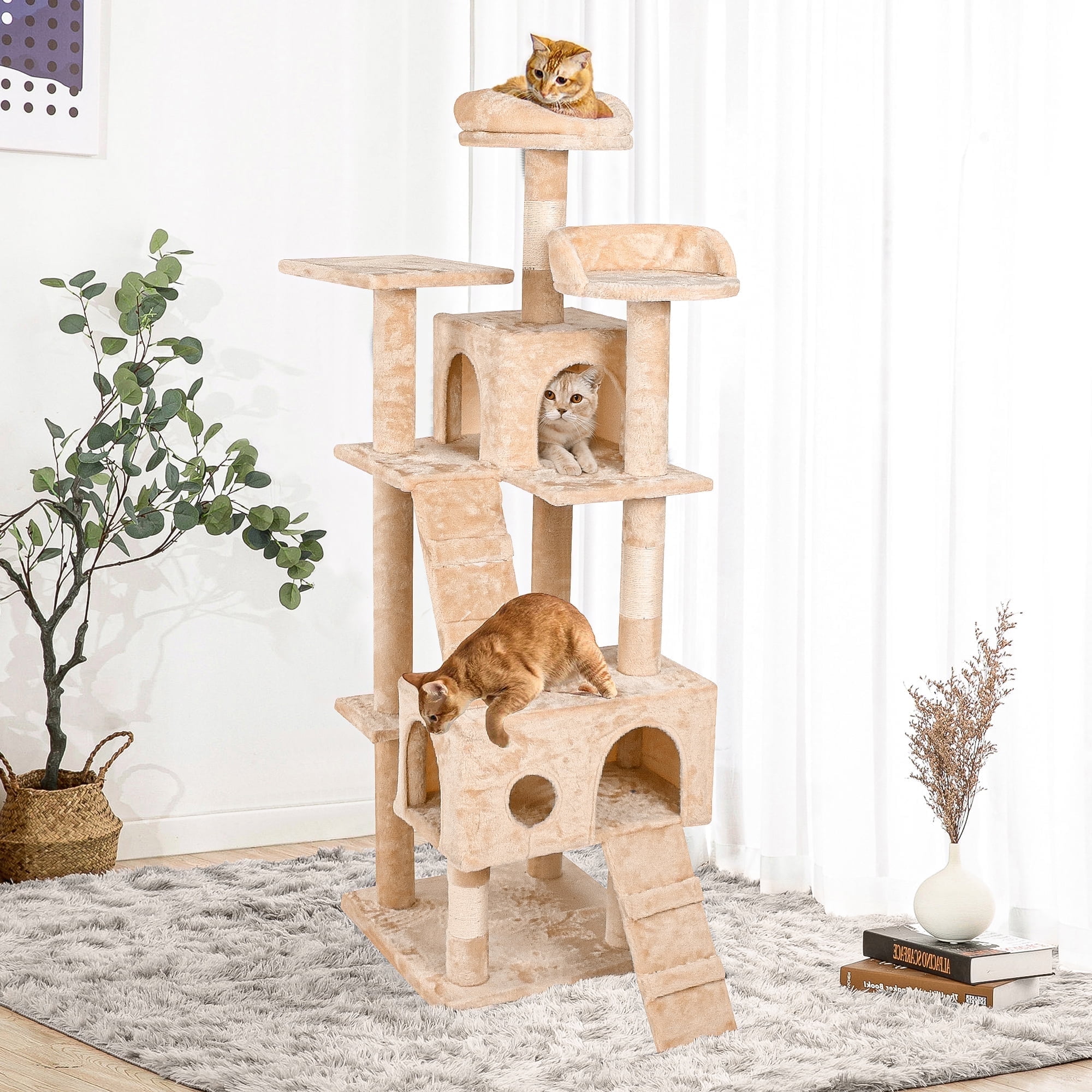 Pefilos 69" Cat Tree for Large Cats, Indoor Cat Tower for Cozy Plush ...