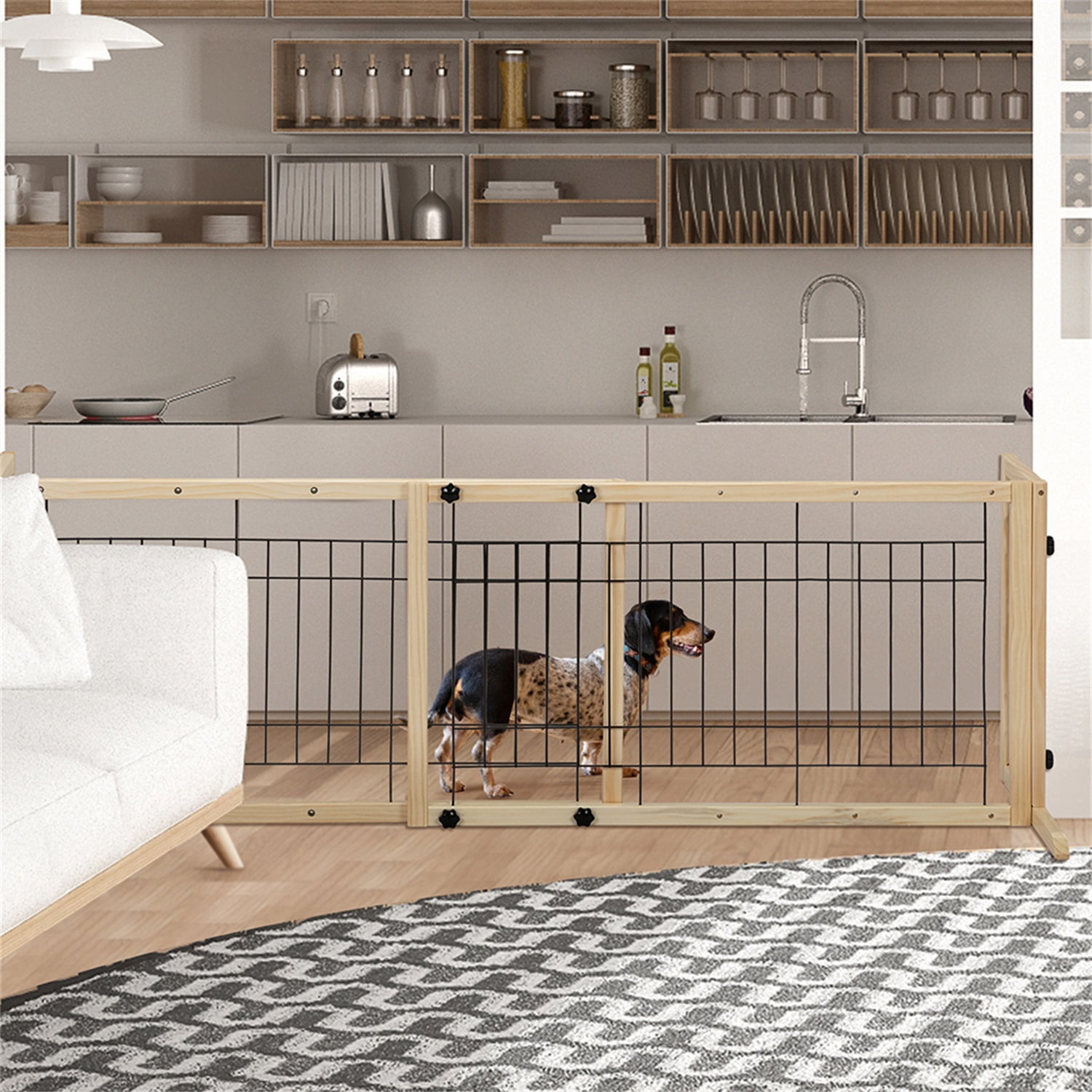 "Pefilos Standalone Large Indoor Foldable Pet Gate, 70"" Wide ...