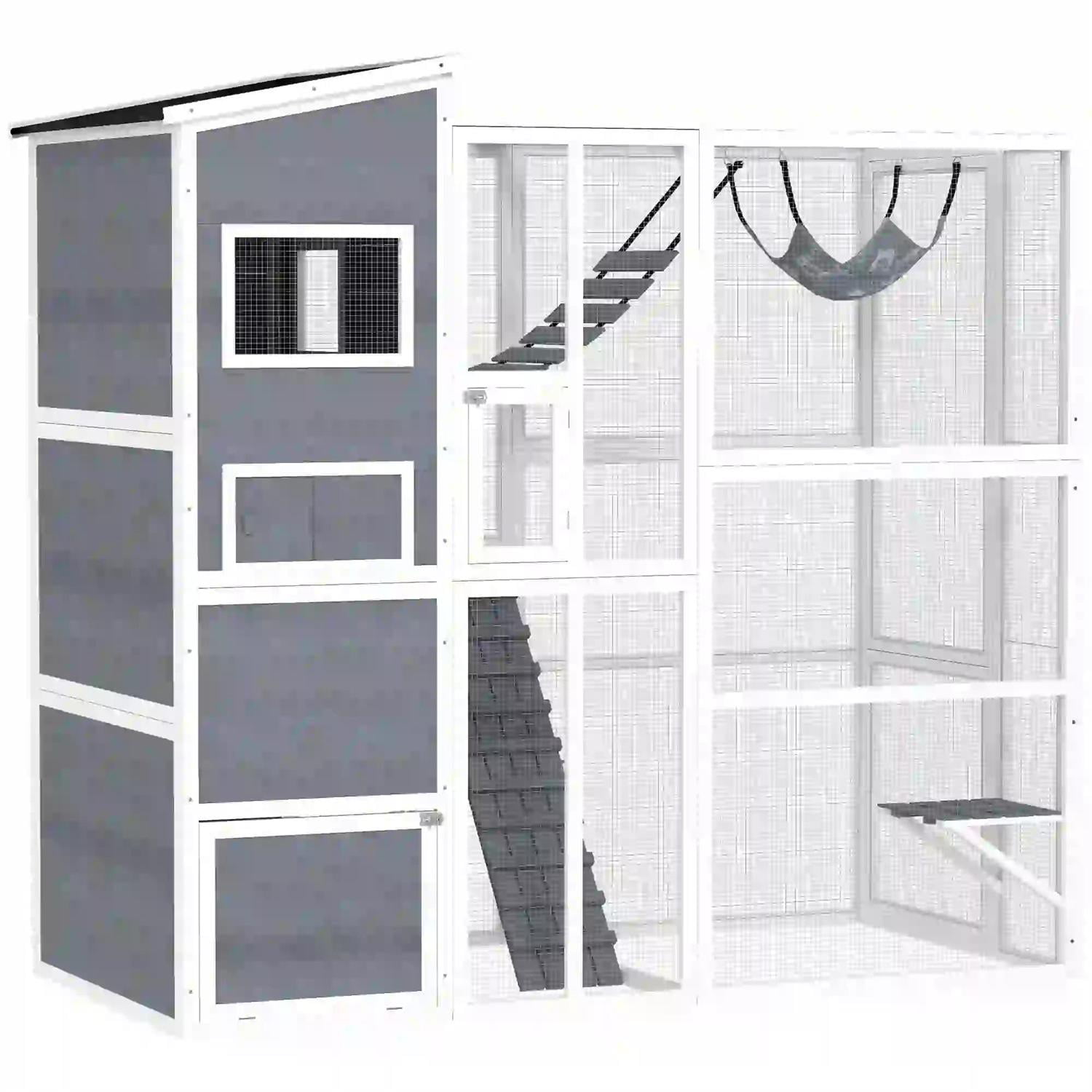Pefilos 76" Outdoor Weatherproof Cat Cage with Platforms, Hammock ...