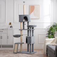 Pefilos 51" Cat Tower for Large Cats Modern Wooden Cat Tree Multi-Level Cat Tree Tower Cat Sky ...