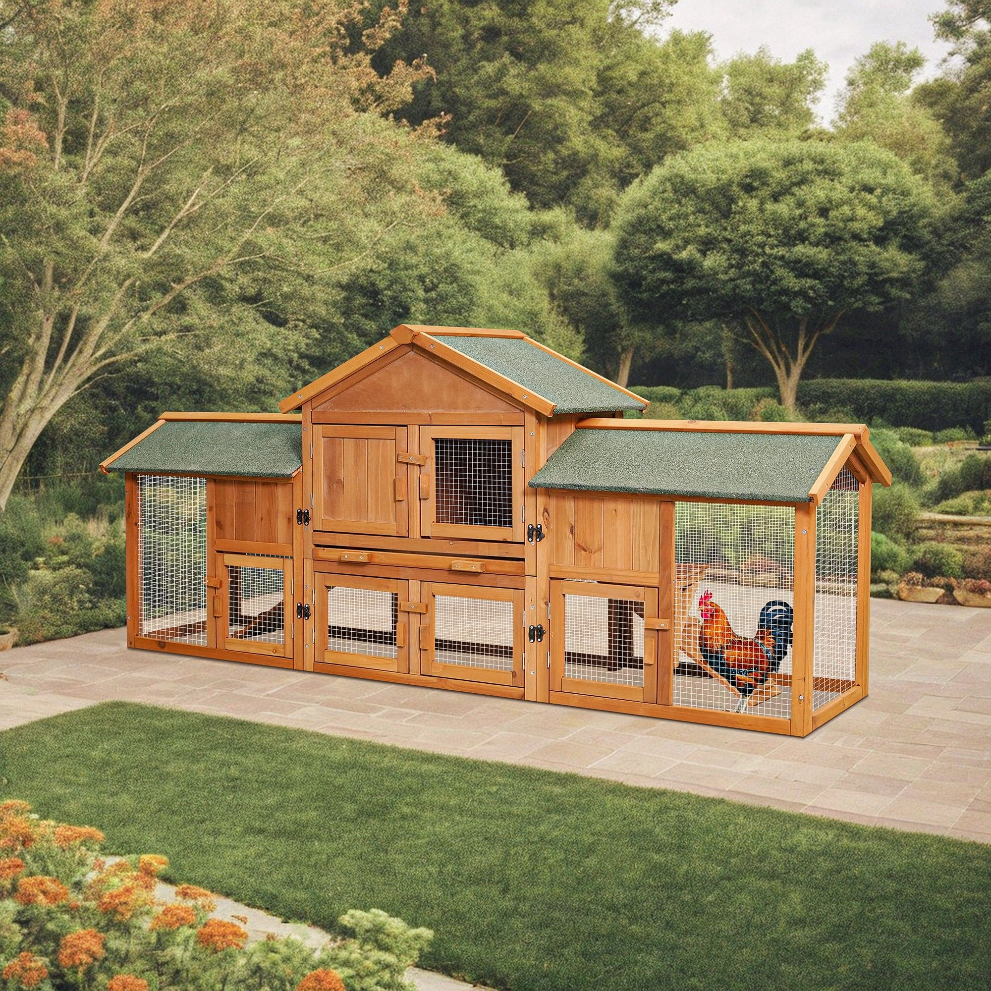 Pefilos 79" Large Outdoor Rabbit Cages with 2 Runs Wooden Rabbit ...