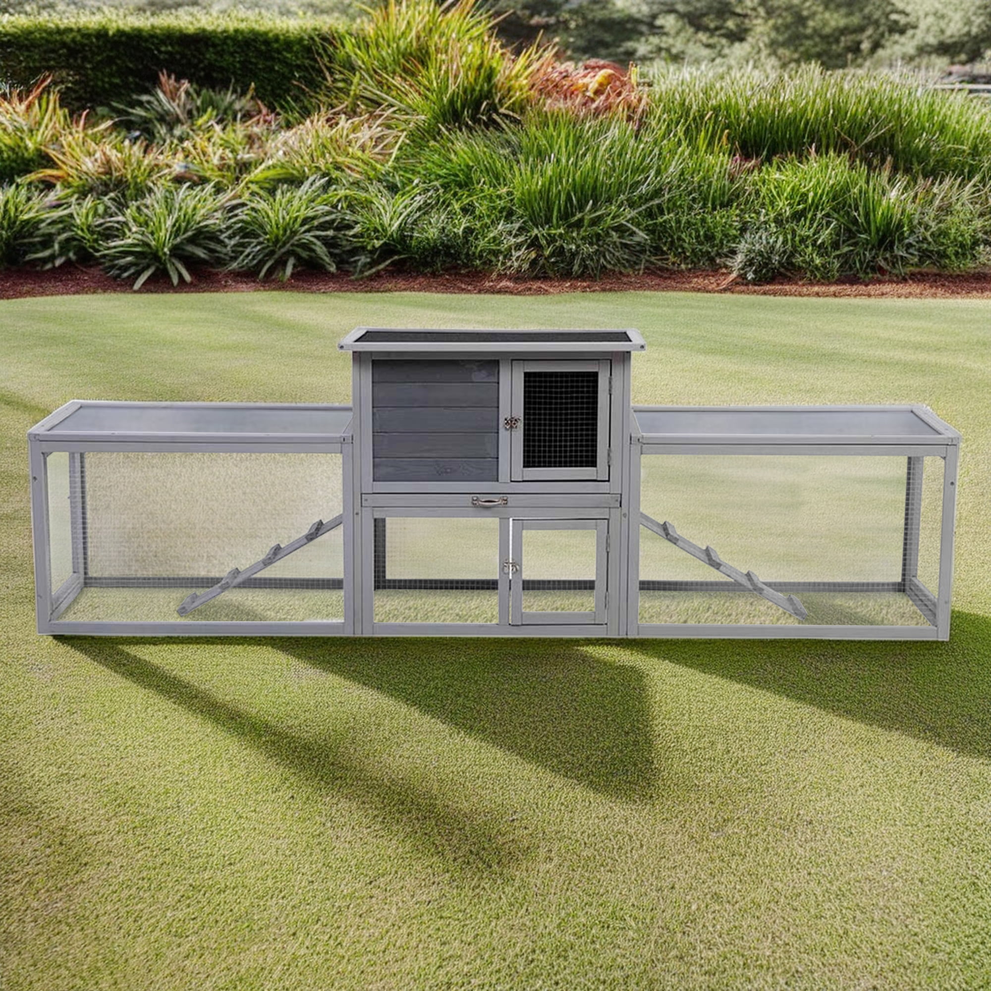 Pefilos 94" Outdoor Large Rabbit Hutch with Run, Wood 2-Story Chicken ...