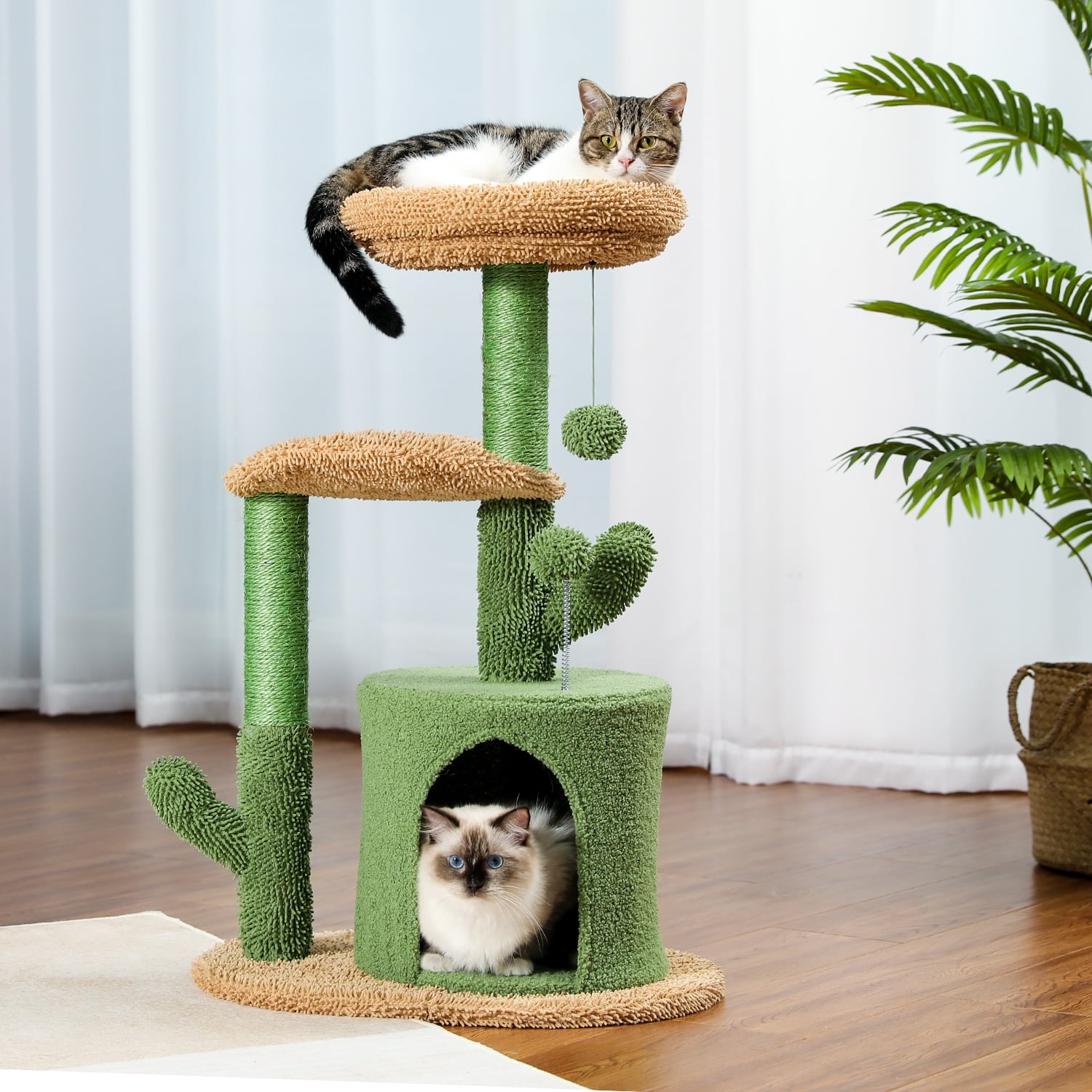 Pefilos Cactus Cat Tree with Cozy Condo, Plush Perches, Sisal Post ...