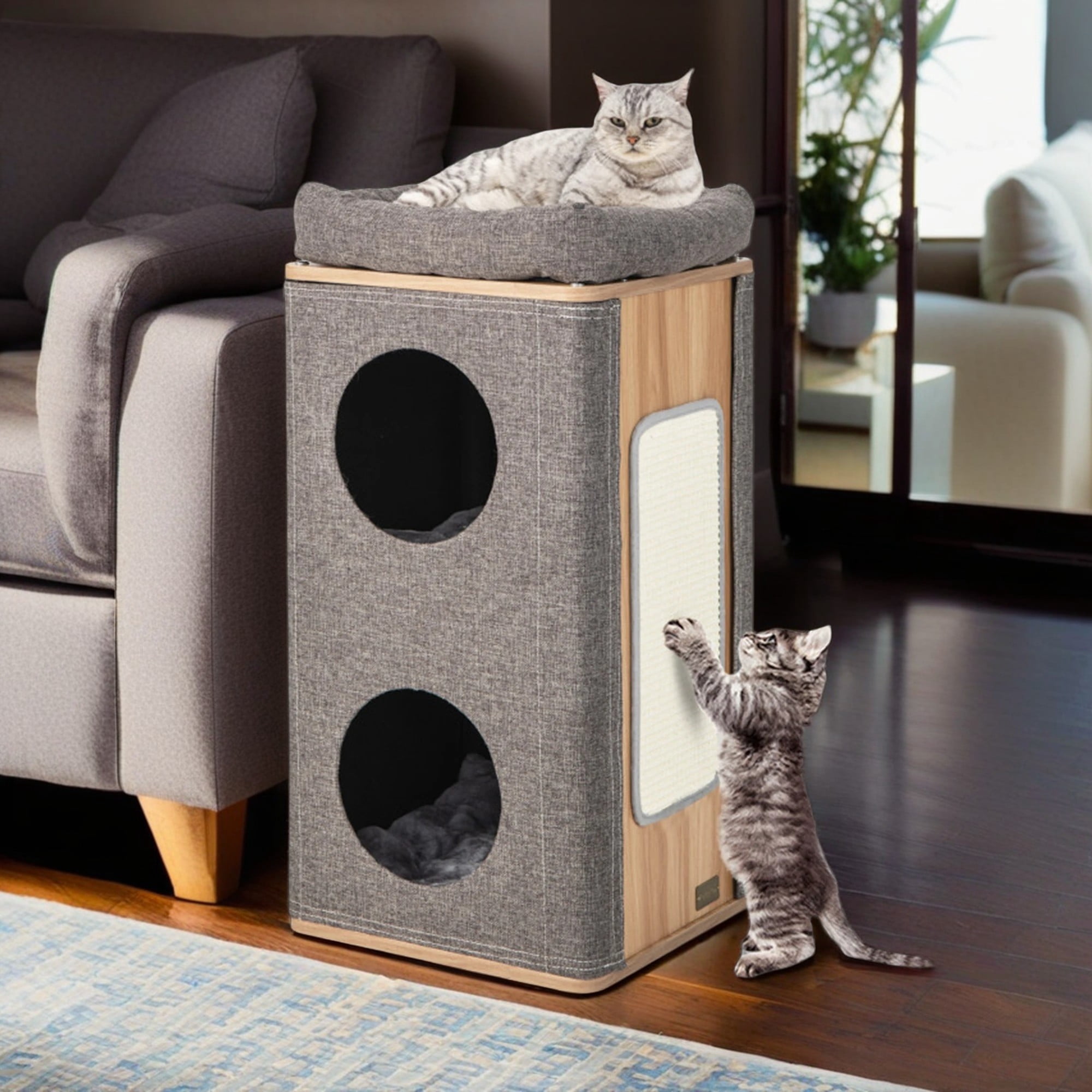 Pefilos 30" Cat House for Indoor Cats, Cat Condo Scratcher Furniture ...