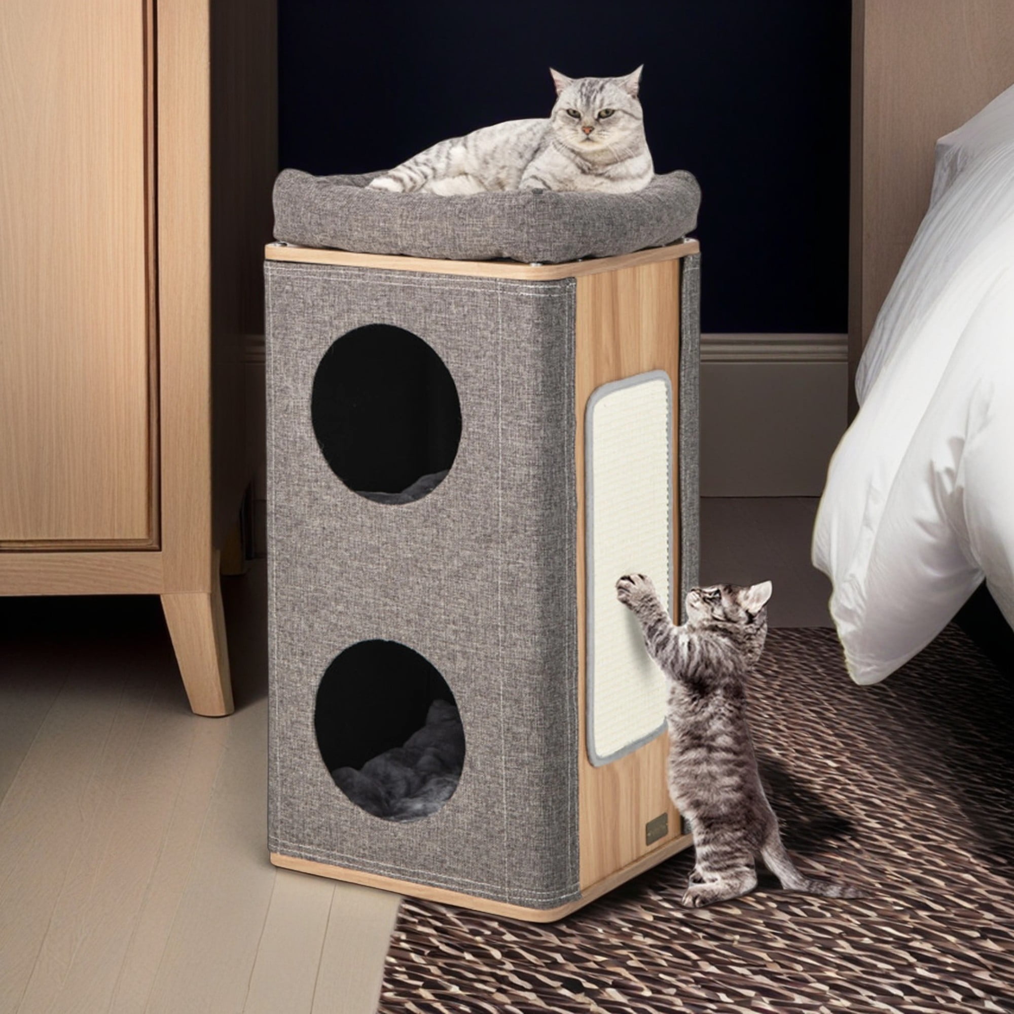 Pefilos 30" Indoor Cat Cave Bed, Cat House Scratcher Furniture, Cat ...