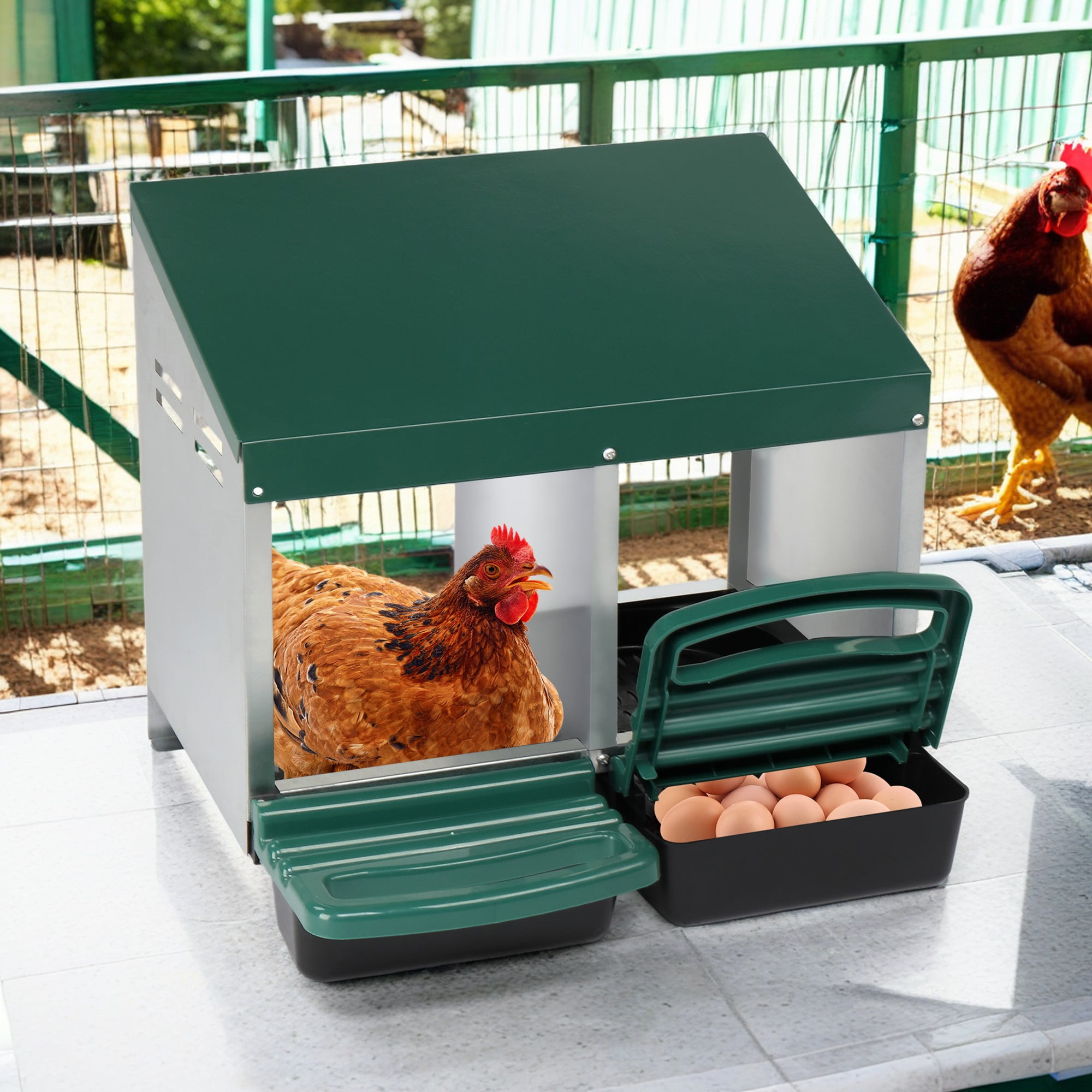 Pefilos Chicken Nesting Box, 2 Compartment Metal Chicken Laying Box ...