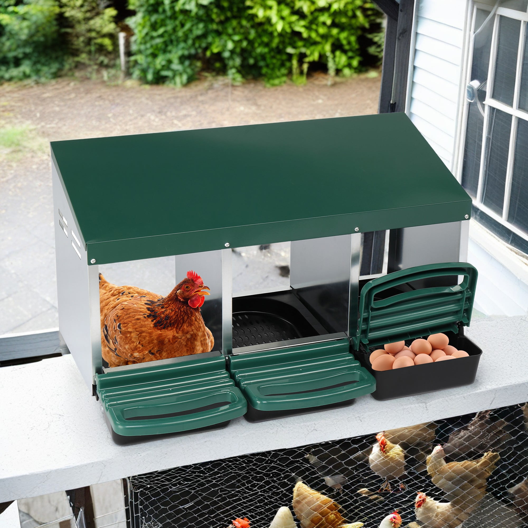 Pefilos Chicken Nesting Box, 3 Compartment Metal Chicken Laying Box ...