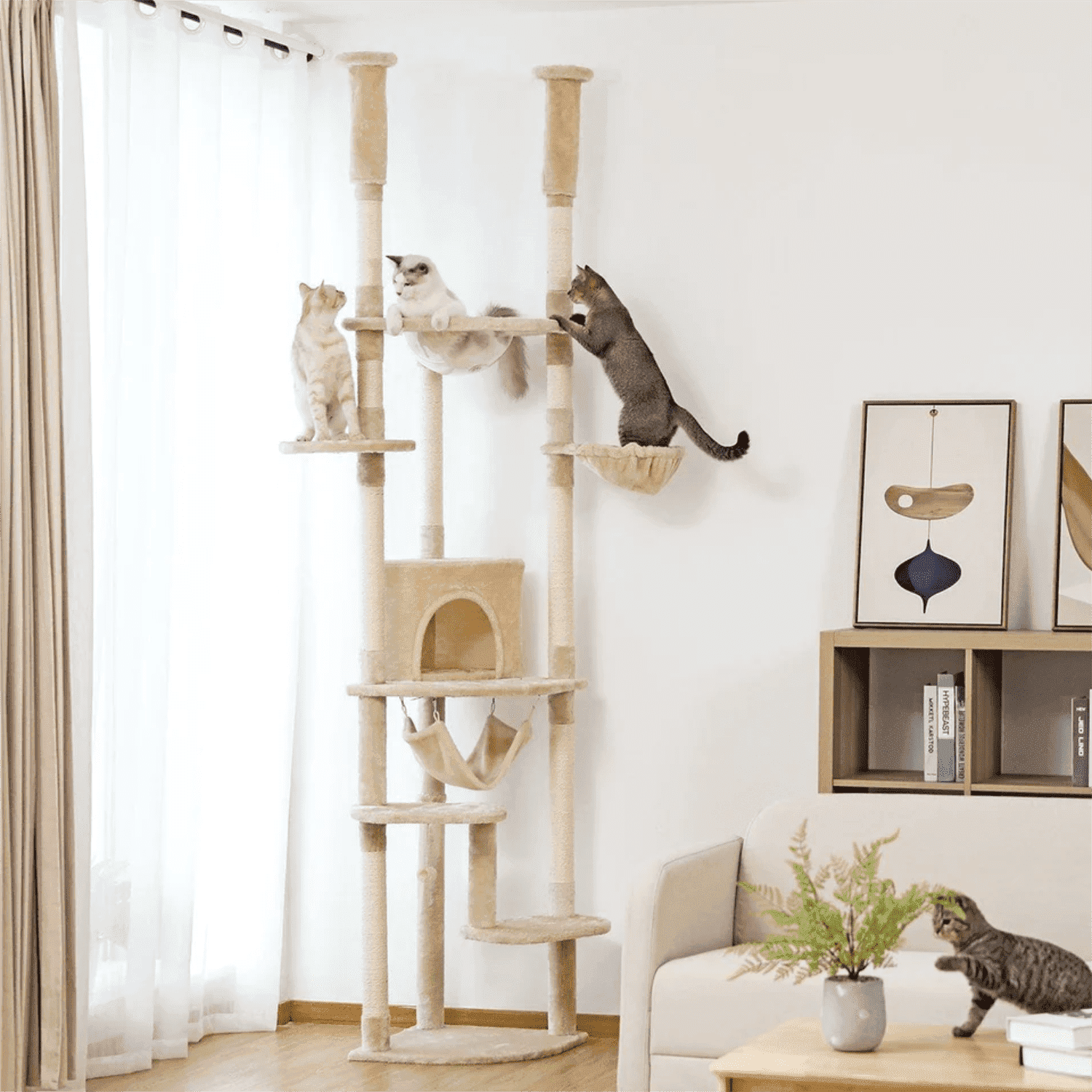 Pefilos Floor to Ceiling Cat Tree for Indoor 92.9"-101.6" Height ...