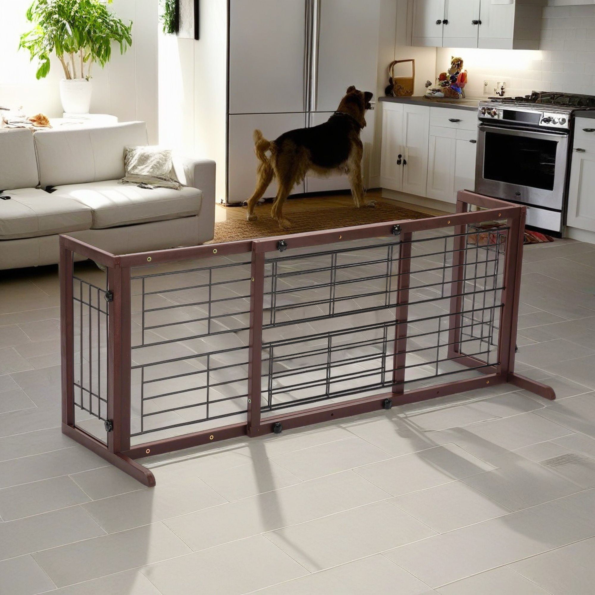 Pefilos Freestanding Dog Gate 38"-71" Adjustable, Wood Pet Gate for ...