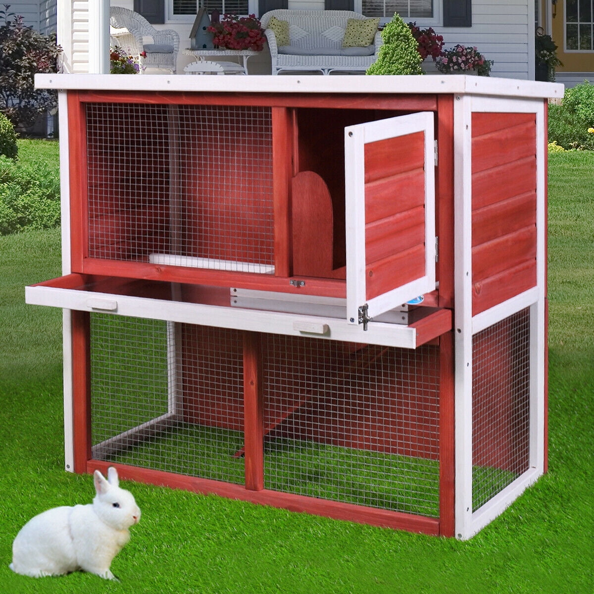 Pefilos Indoor Outdoor Rabbit Hutch, Waterproof Backyard Garden Bunny ...