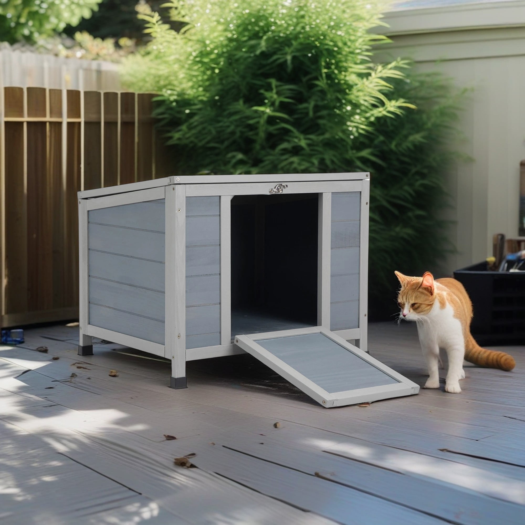 Pefilos 24" Wooden Indoor Rabbit Hutch and Kitty Shelter Condo Outdoor ...