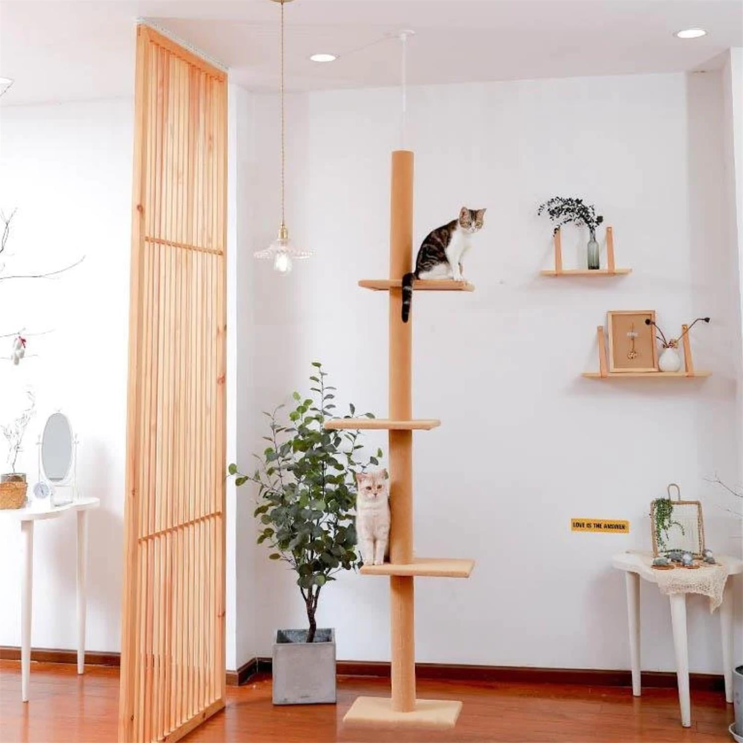 Pefilos Three Tier Cat Tower for Indoor Cats Floor-to-Ceiling Cat Tree ...