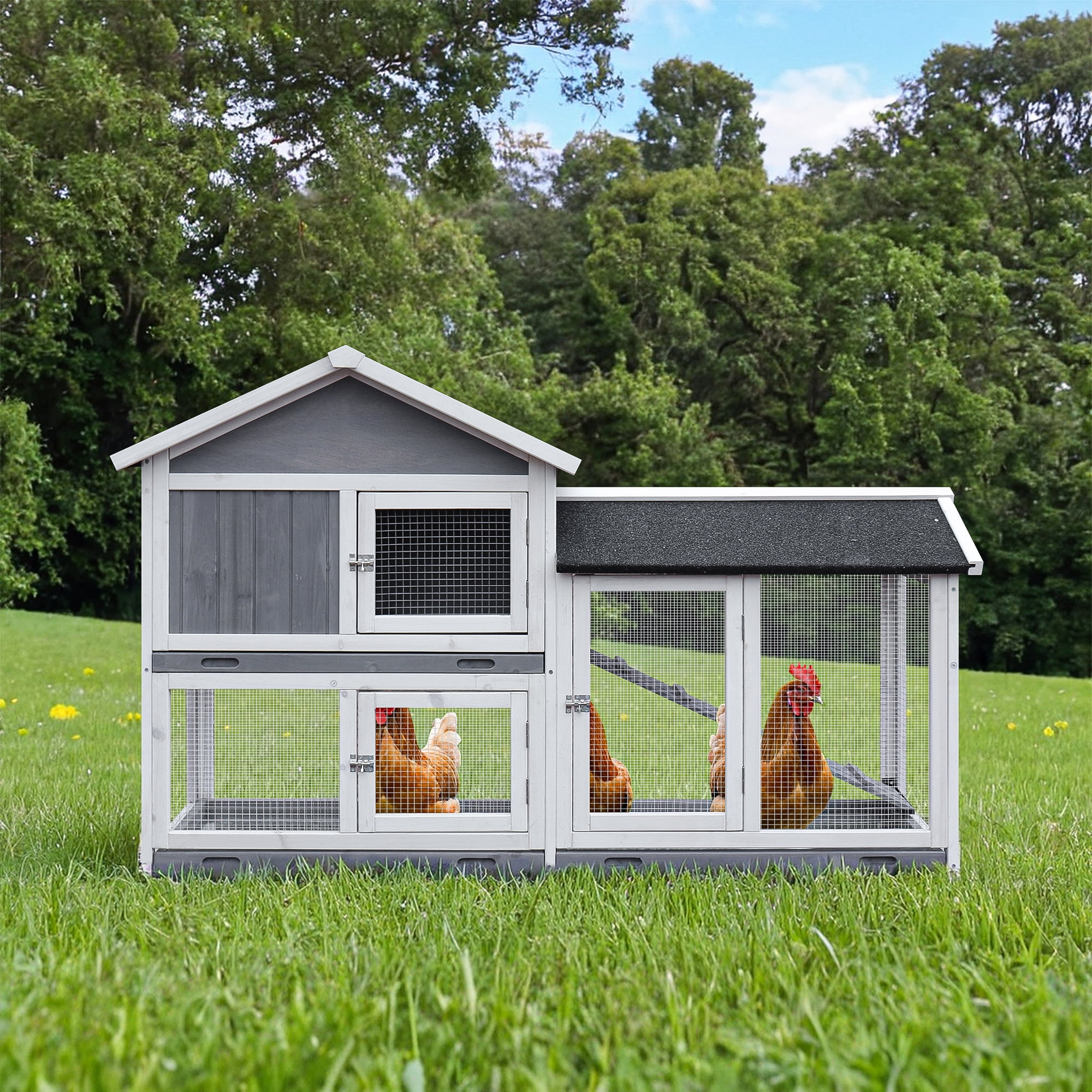 Pefilos Indoor Large Bunny Wood 61" Rabbit Hutch, Pet Cage with Ramp ...