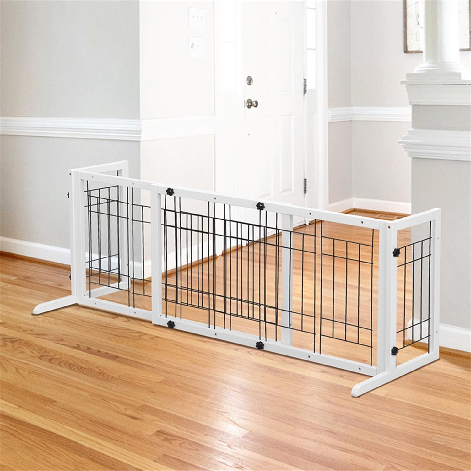 Pefilos Wood Freestanding Pet Gate, Adjustable Wide from 38"-71" Pet ...