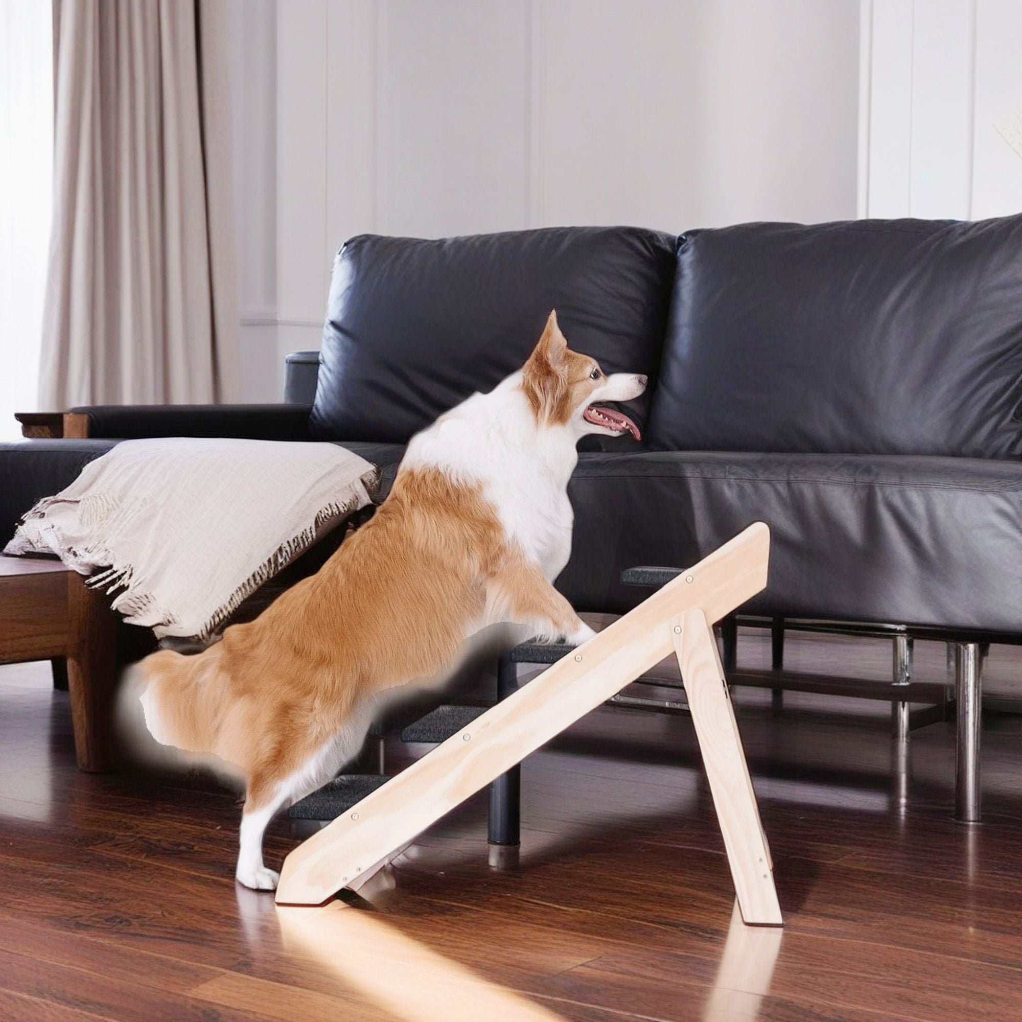 Pefilos Wood Pet Steps, Foldable 4 Steps Dog Stairs and Ramp Perfect ...