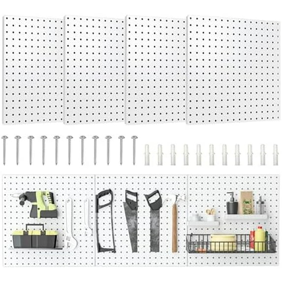 Peg Board, 16”×16”Large Heavy Duty Metal Pegboard Panels with Frame ...