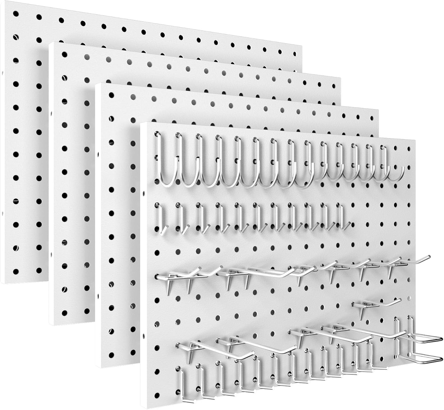 Peg Board, 4 Pack Metal Pegboard Panels with 50 Hooks, White Pegboards ...