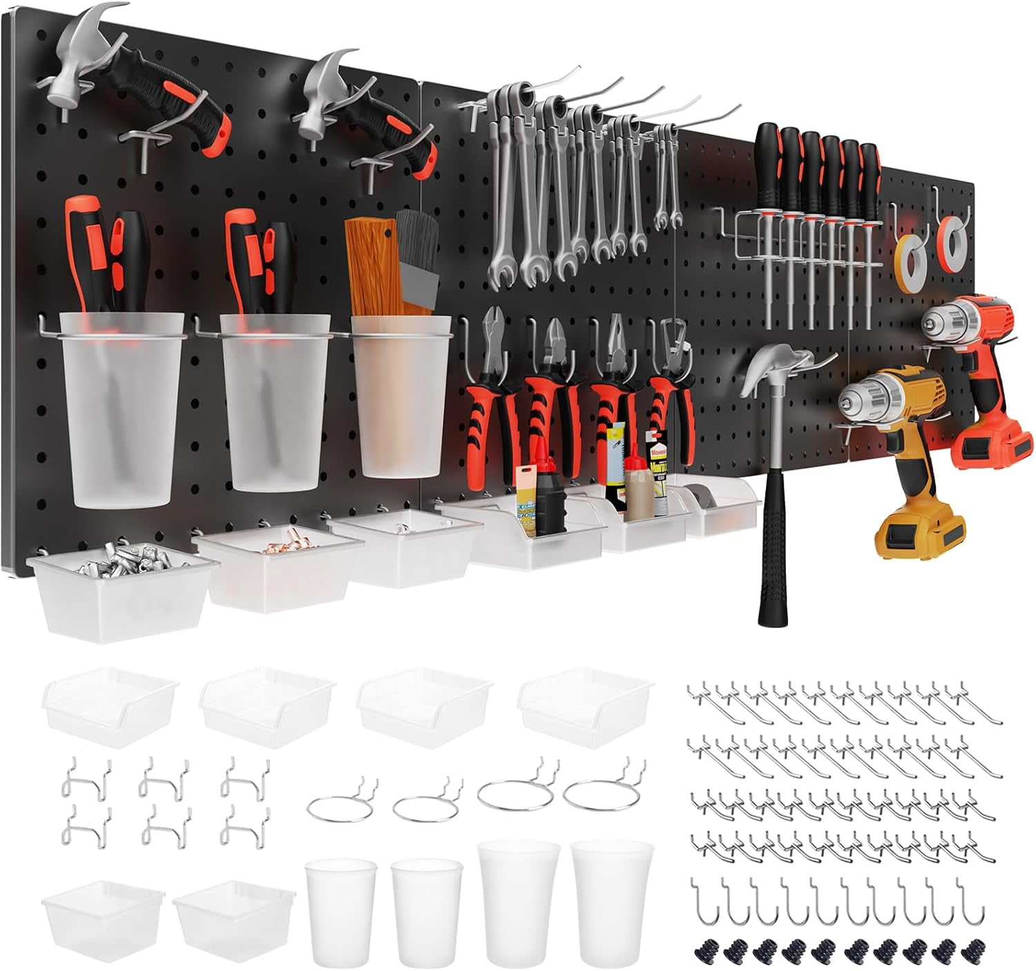 Peg Board, 74PCS Metal Pegboard Wall Organizer Kit. Heavy Duty Pegboard ...