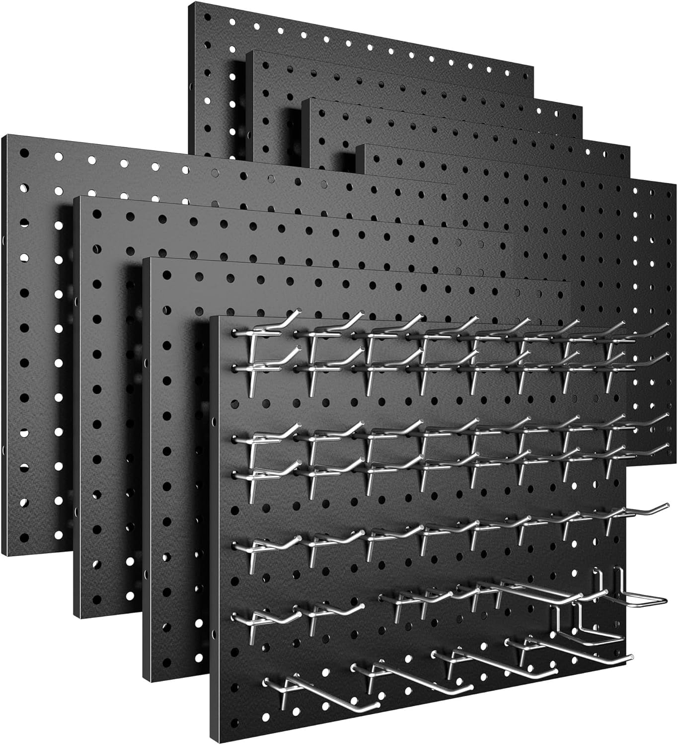 Peg Board, 8 Pack Metal Pegboard Panels Black Pegboards Wall Organizer with Bent Frame Heavy ...
