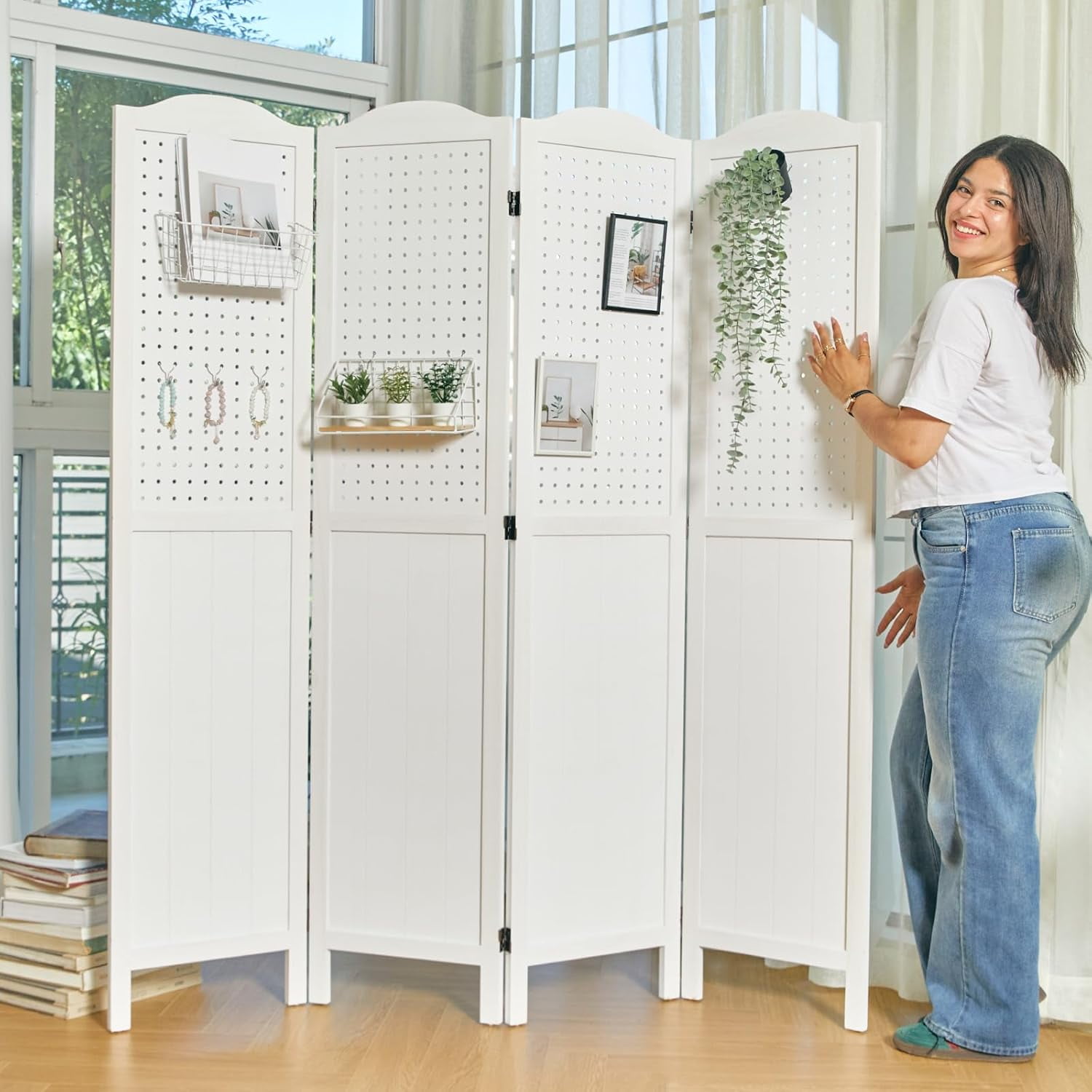 Peg Board Display Stand, 68.9inch Room Divider Freestanding Folding ...