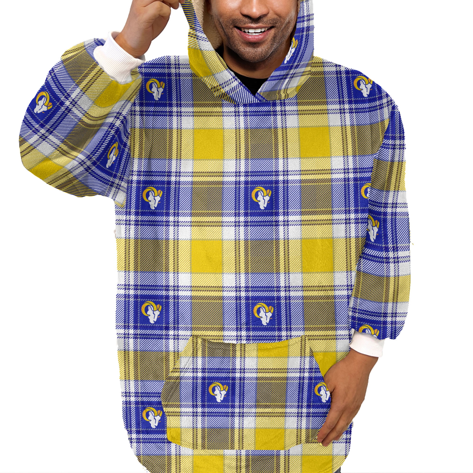 Pegasus Los Angeles Rams Plaid Logo Box Bloncho with Sherpa Inside ...