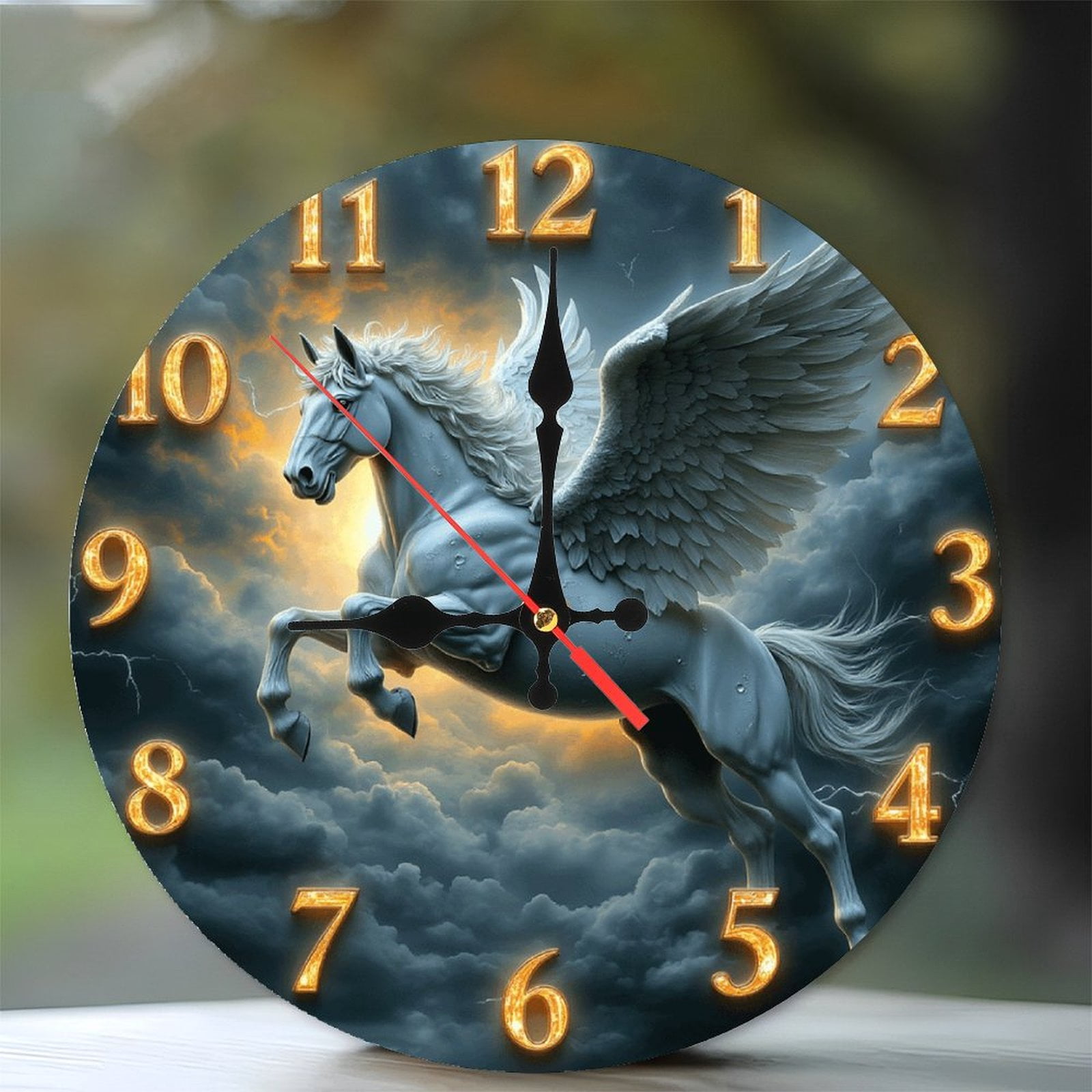 Pegasus Wall Clock Unique Home Decor Gift 10-Inch Silent Wooden Wall ...
