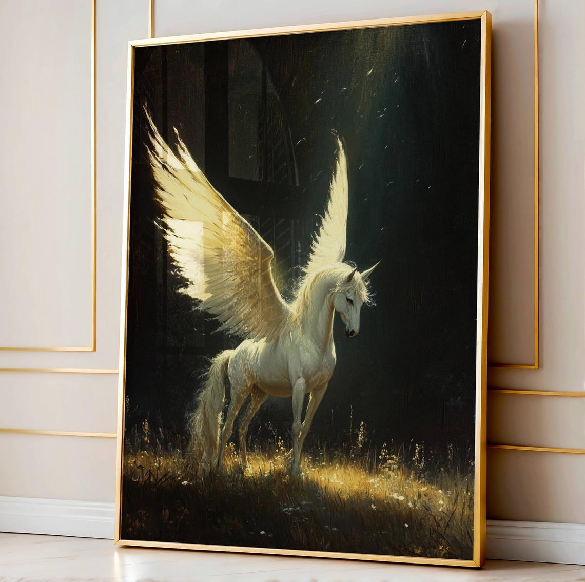 Pegasus Wall Decor, Dark Academia Gothic Mythology Art, White Pegasus ...