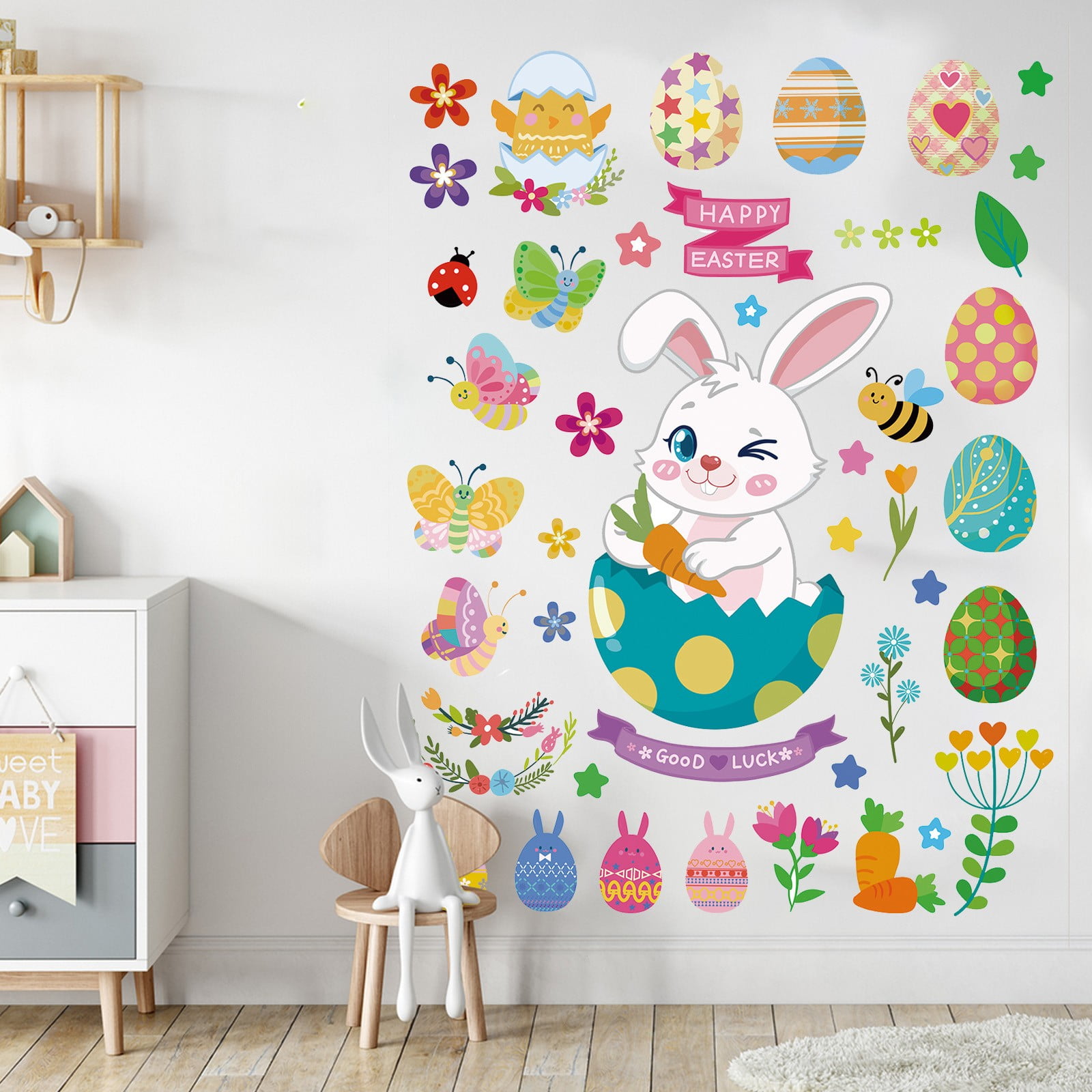 Pegatinas de Pascua con huevos de conejito y rábano para dormitorio y ...