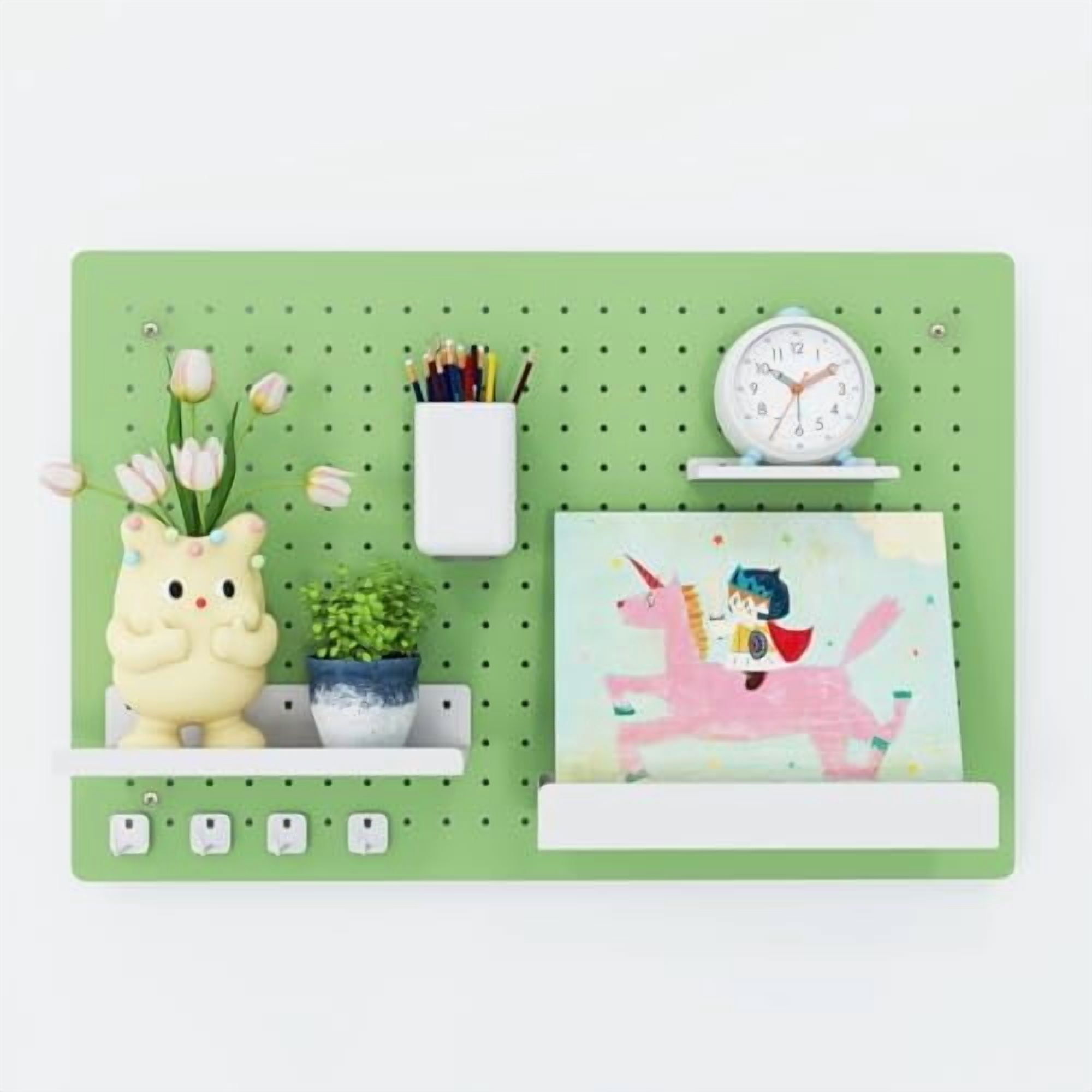 Pegboard Accessories—3 Pegboard Shelves, 4 Short Hooks, 1 Container ...