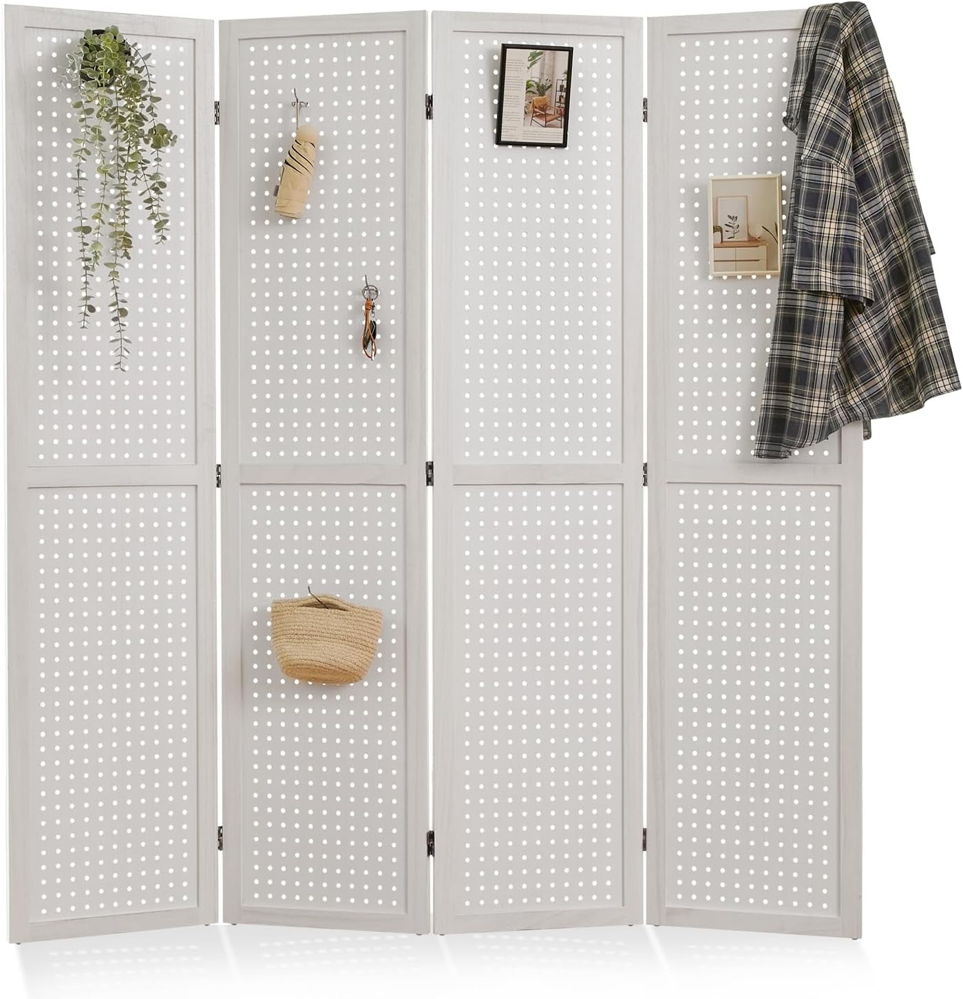 Pegboard Display, 5.6Ft Wooden Room Divider Folding Privacy Screens ...