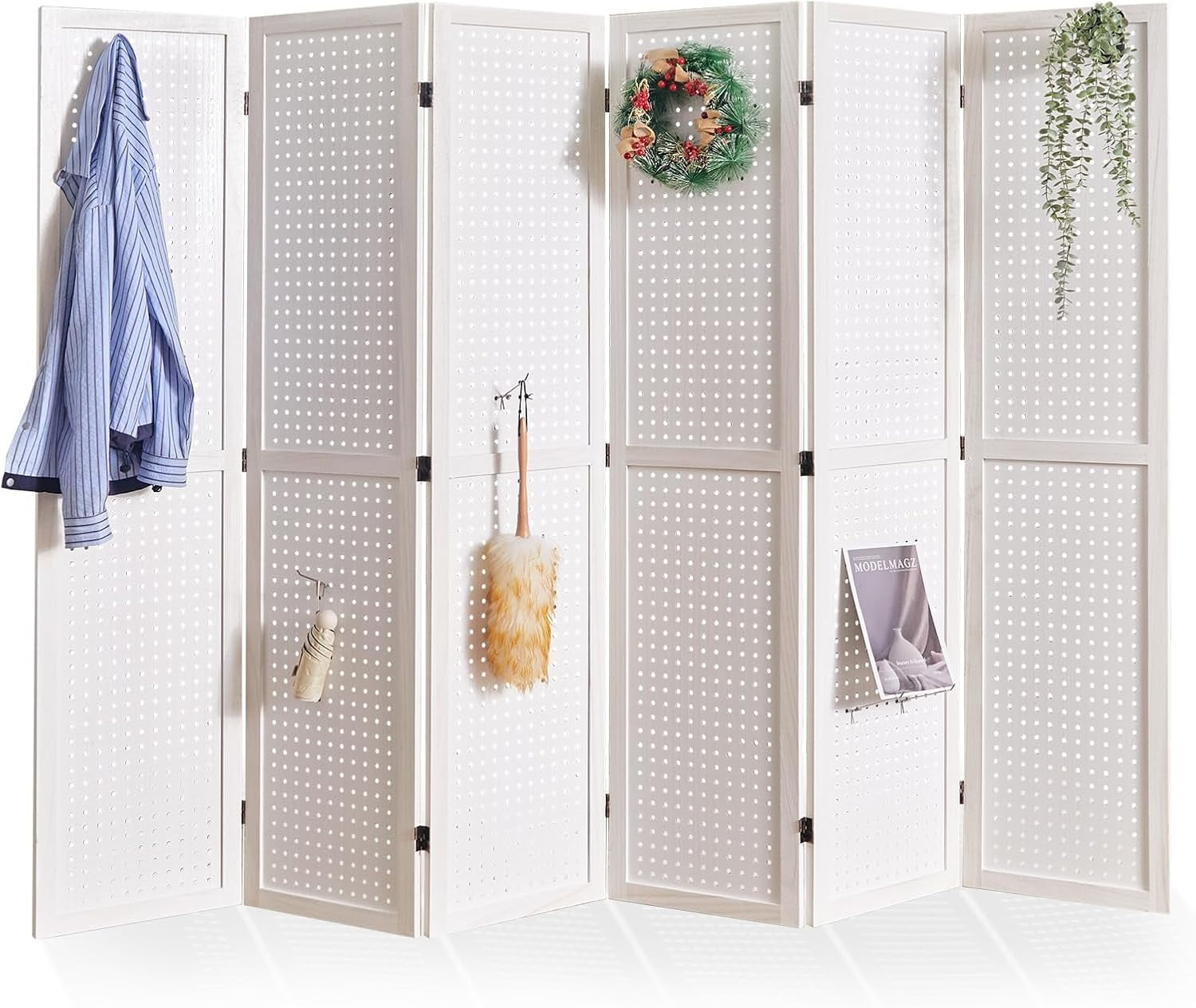 Pegboard Display, 5.6Ft Wooden Room Divider Folding Privacy Screens ...